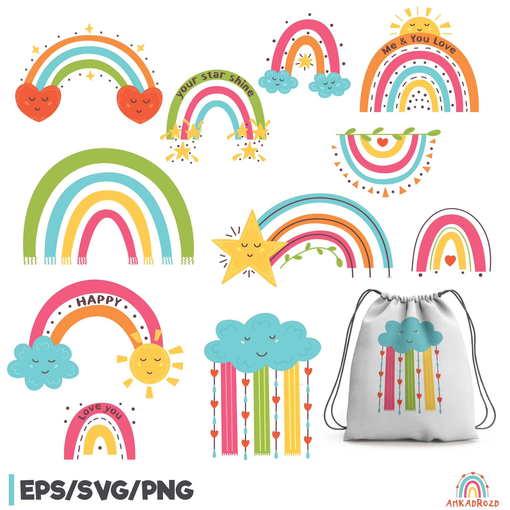 Colorful Baby Rainbow Clipart | Nursery decor | Anka Drozd | Inspire Uplift