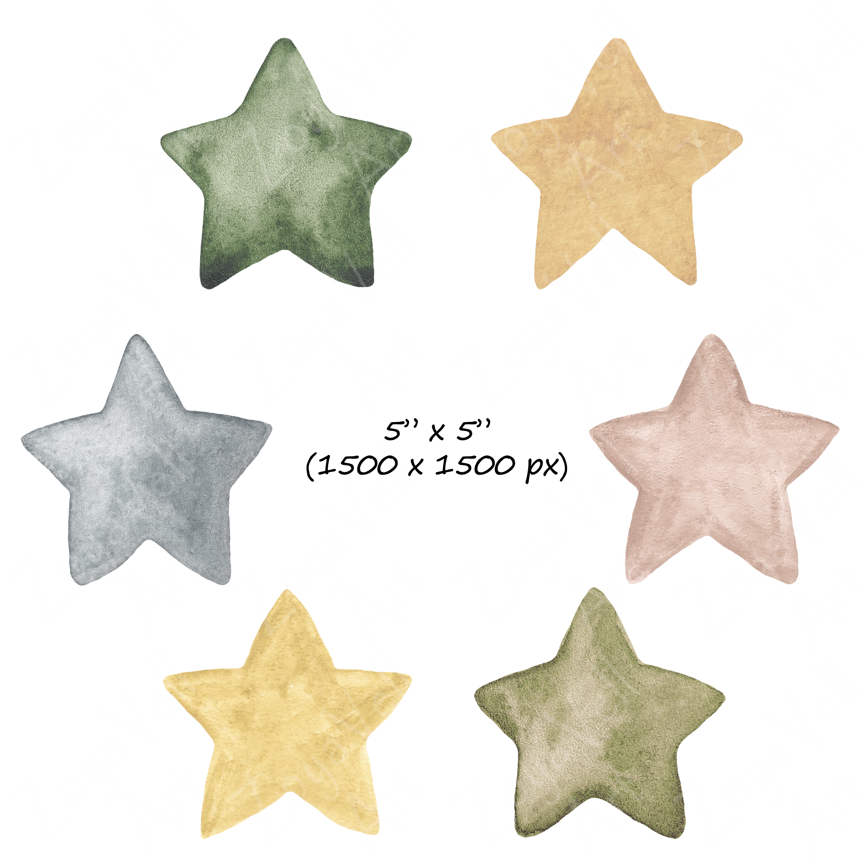 Watercolor stars clipart, 15 Hand painted shapes PNG - Inspire Uplift