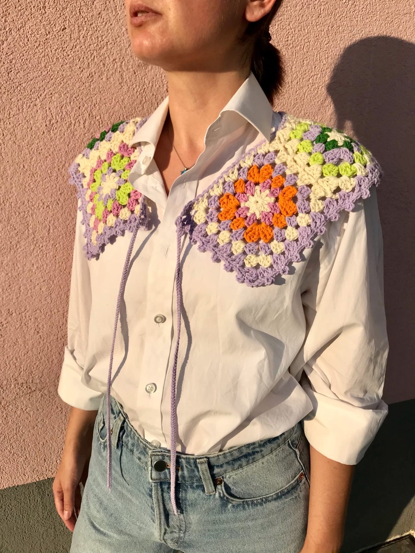 Crocheted cotton collar in granny square technique - Inspire Uplift