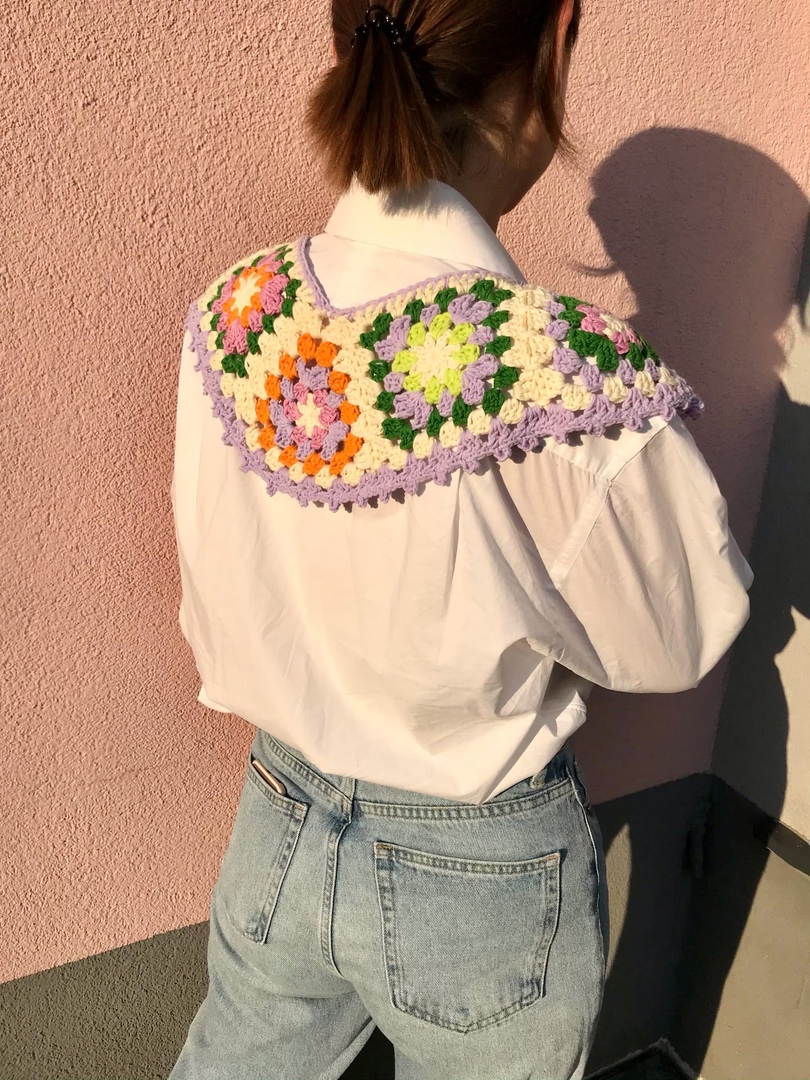Crocheted cotton collar in granny square technique - Inspire Uplift
