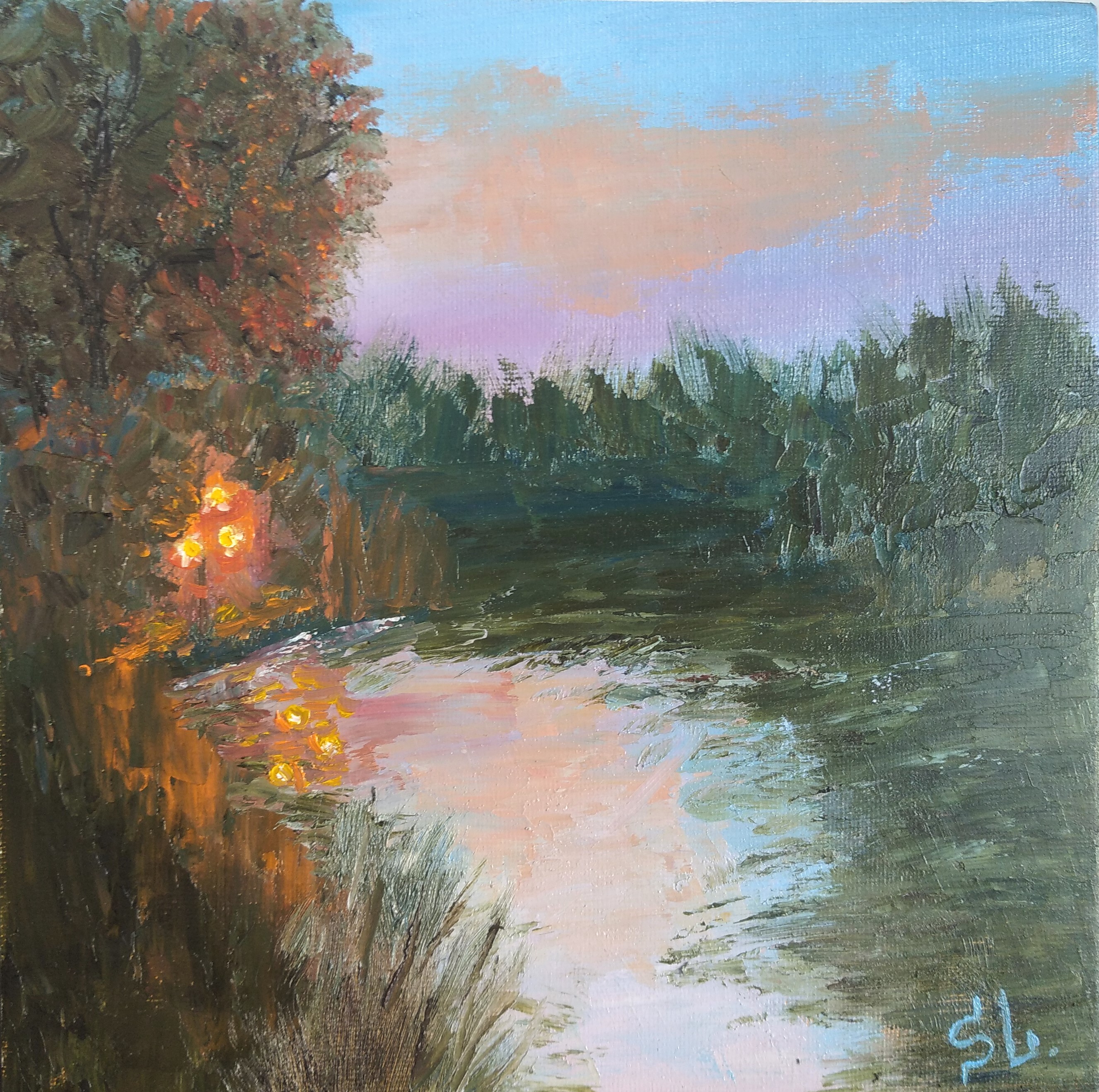 Evening Scenery Original Art Wall Art Impasto Sunset River O - Inspire ...