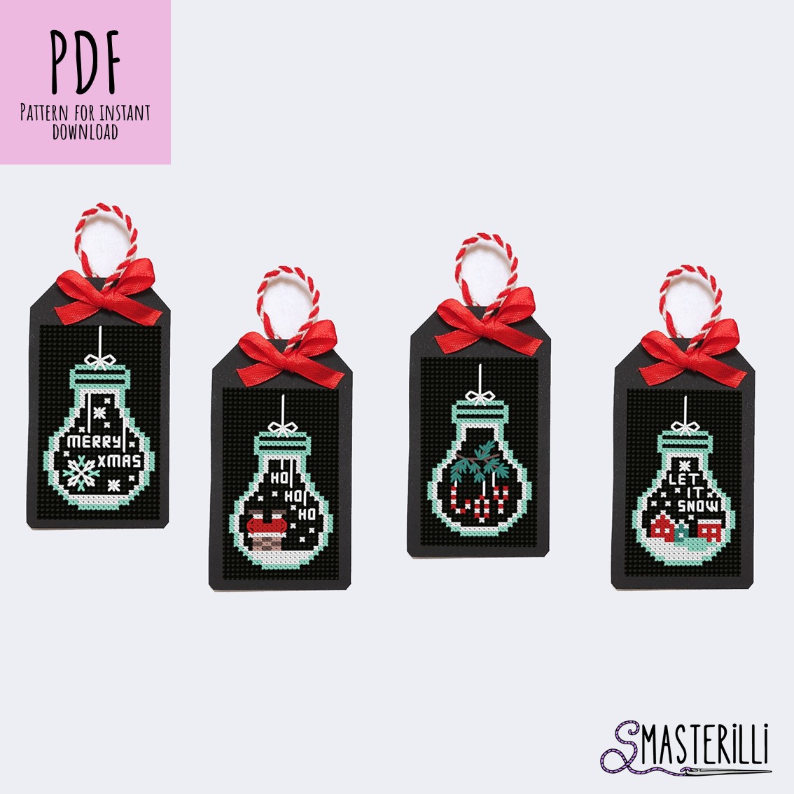 Christmas gift tags cross stitch pattern PDF , easy xmas emb - Inspire ...