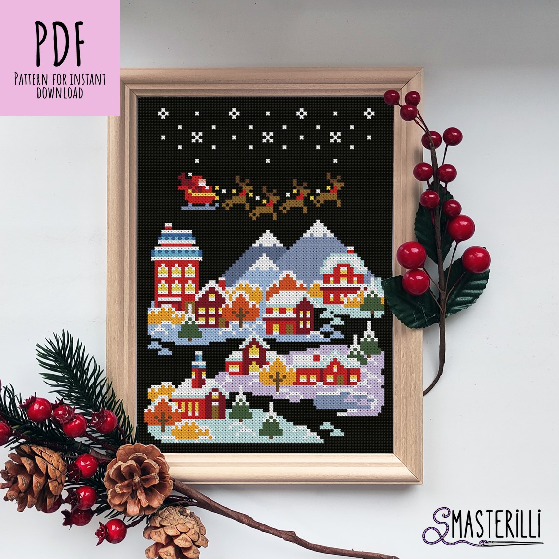 Christmas cross stitch pattern PDF , winter night landscape - Inspire ...