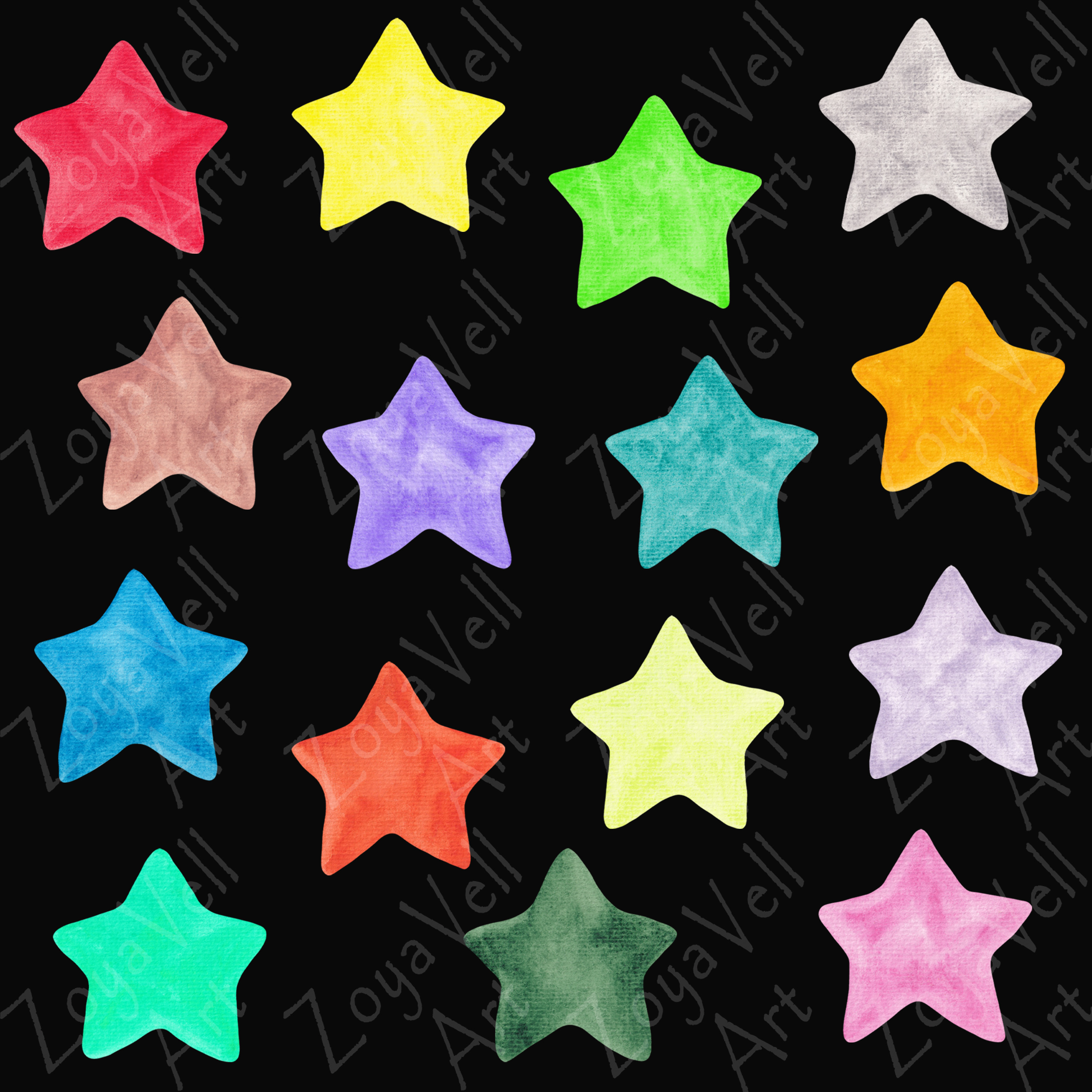 Watercolor rainbow stars clipart, 15 Hand painted shapes PNG - Inspire ...