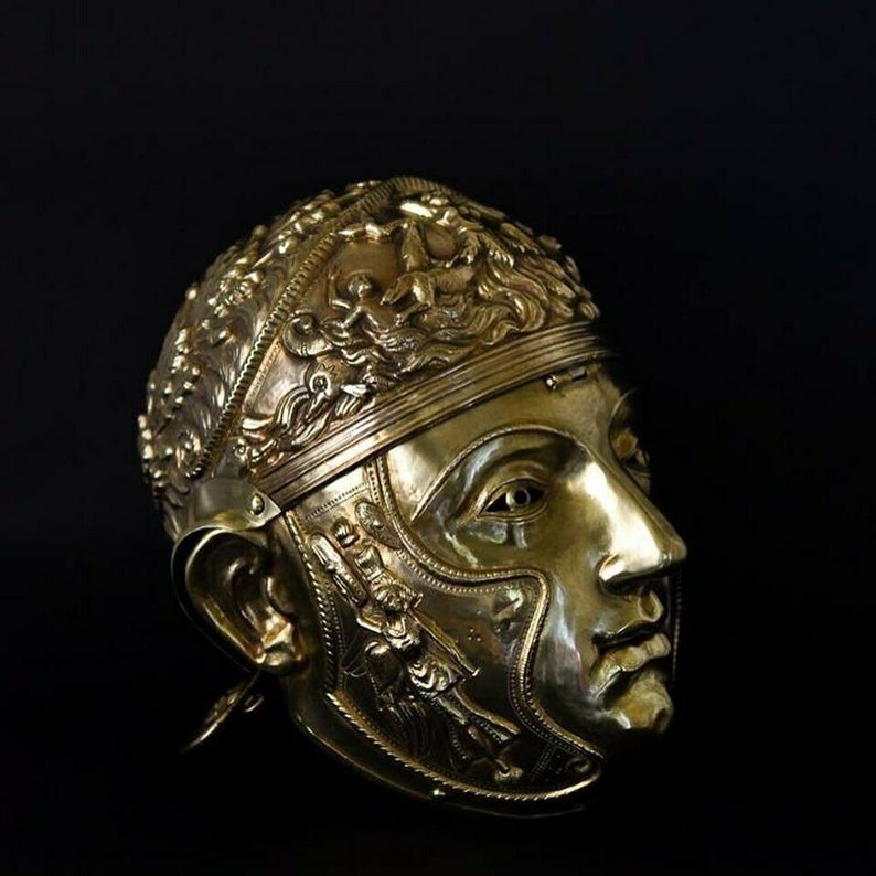 16 gauge Brass Medieval Knight Roman Helmet With Face Mask H | Inspire ...