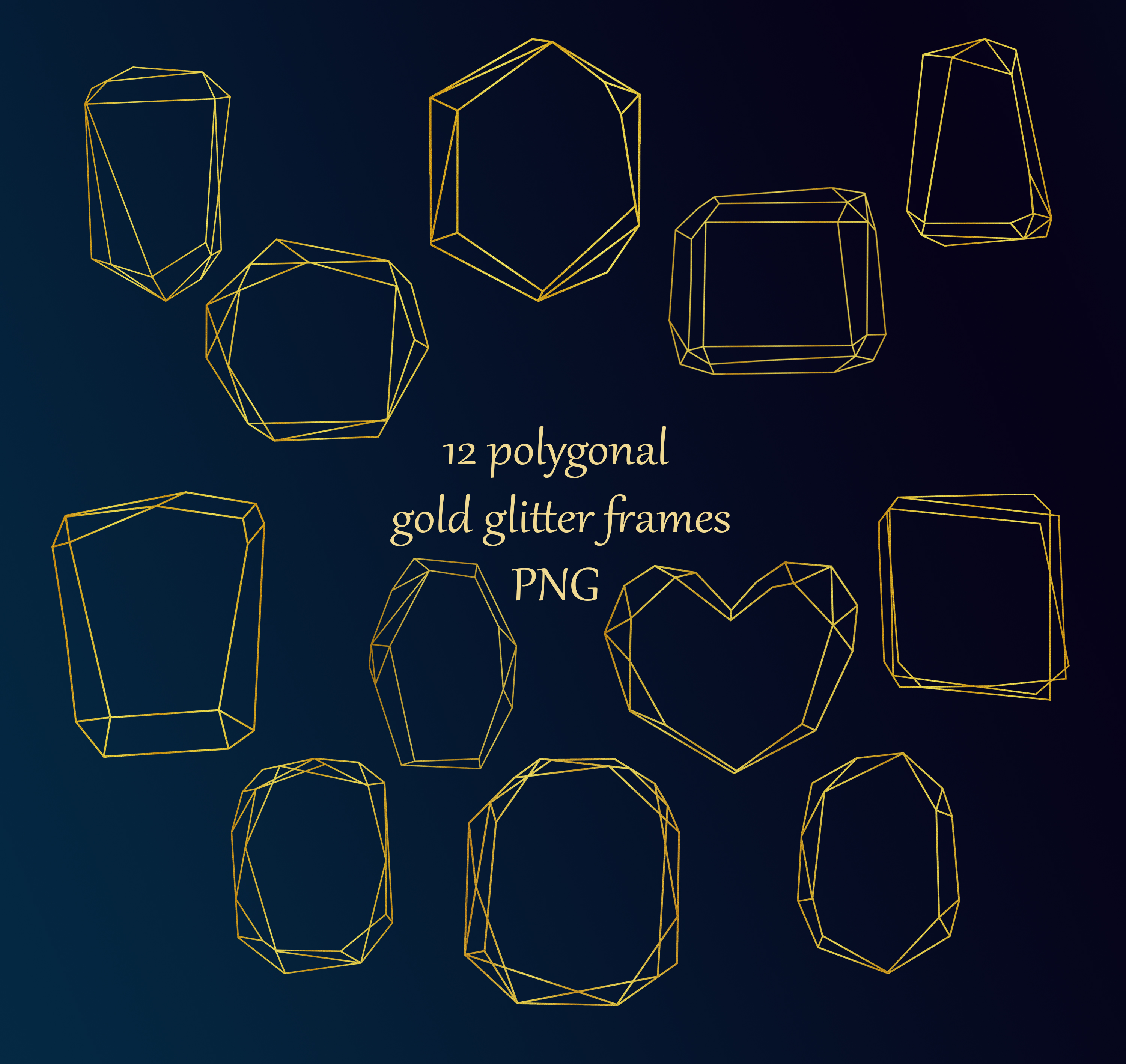 12 polygonal gold glitter frames Clipart PNG | Inspire Uplift