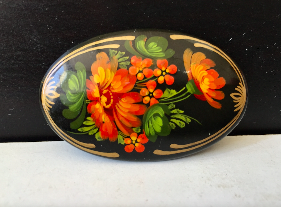 Khokhloma Folk Art Russian Brooch, Hand painted Wood Enamel, - Inspire ...