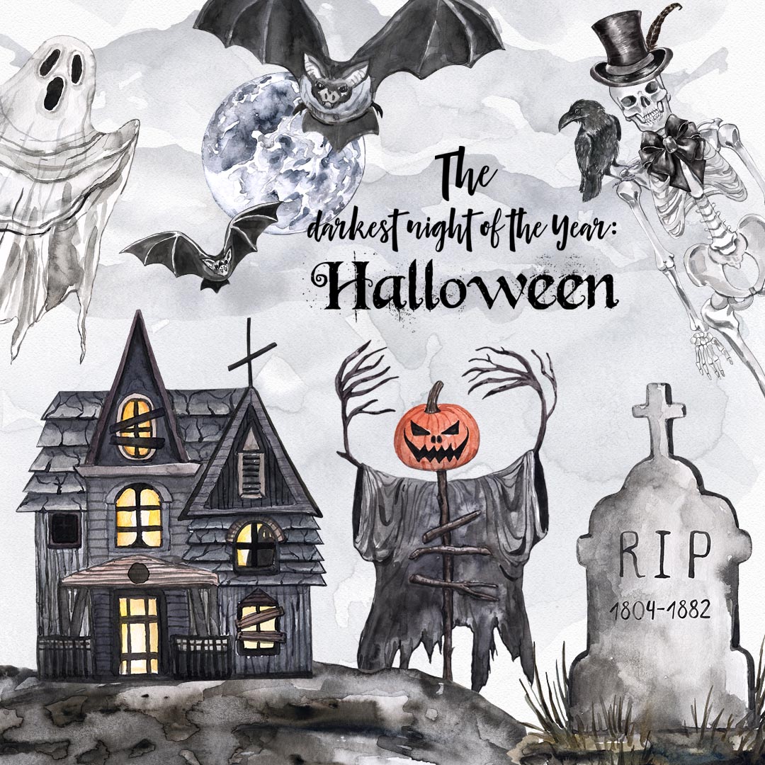 Spooky Halloween clip art Watercolor Fall Collection | Inspire Uplift