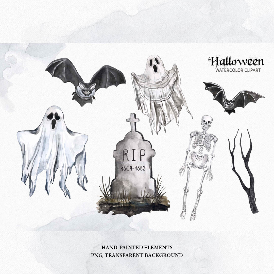 Spooky Halloween clip art Watercolor Fall Collection - Inspire Uplift