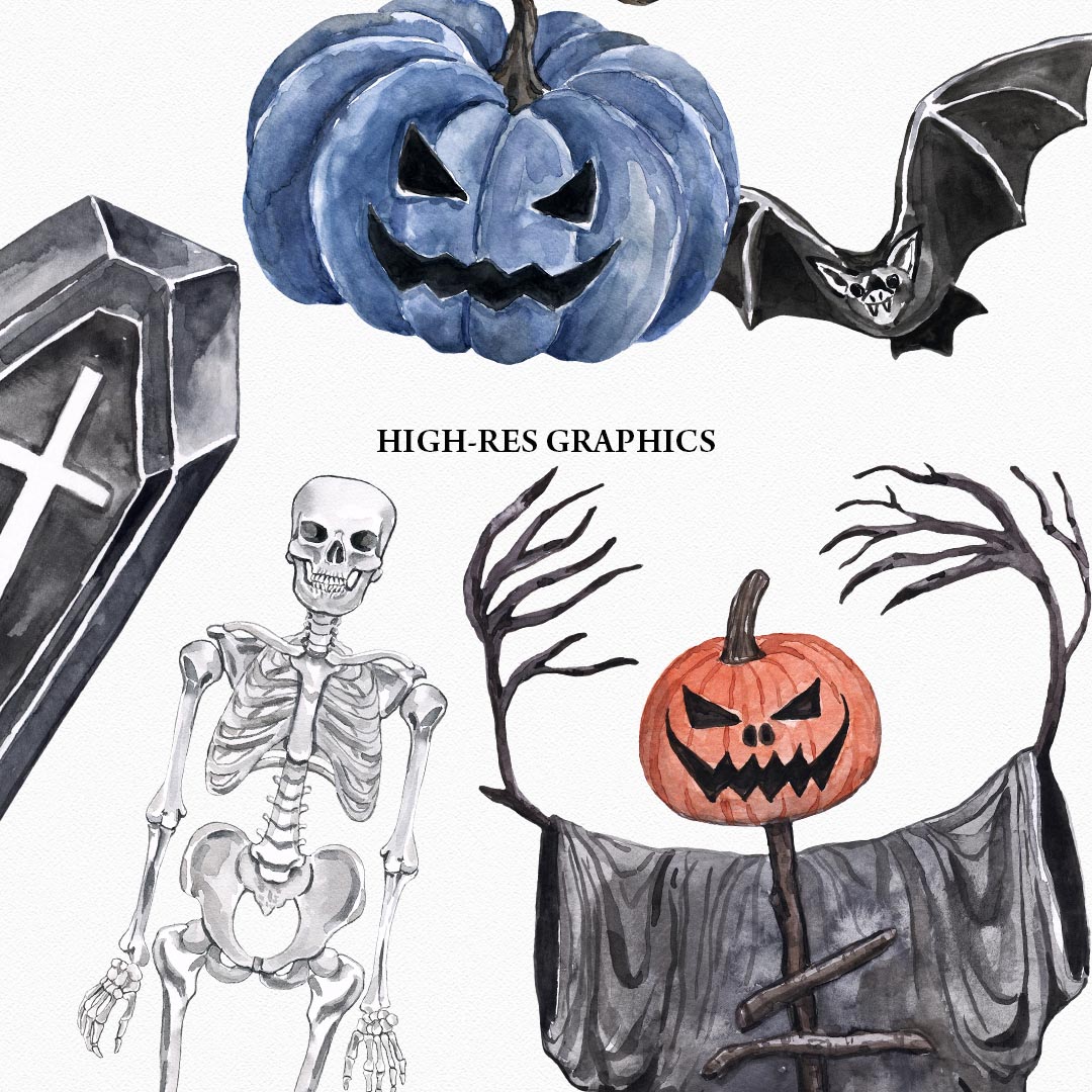 Spooky Halloween clip art Watercolor Fall Collection - Inspire Uplift