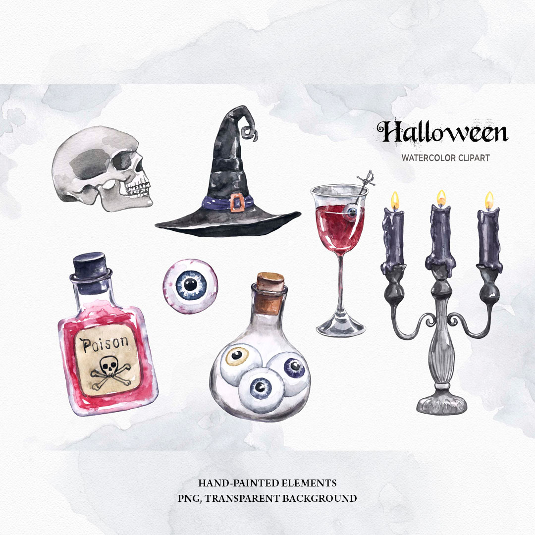 Spooky Halloween clip art Watercolor Fall Collection - Inspire Uplift