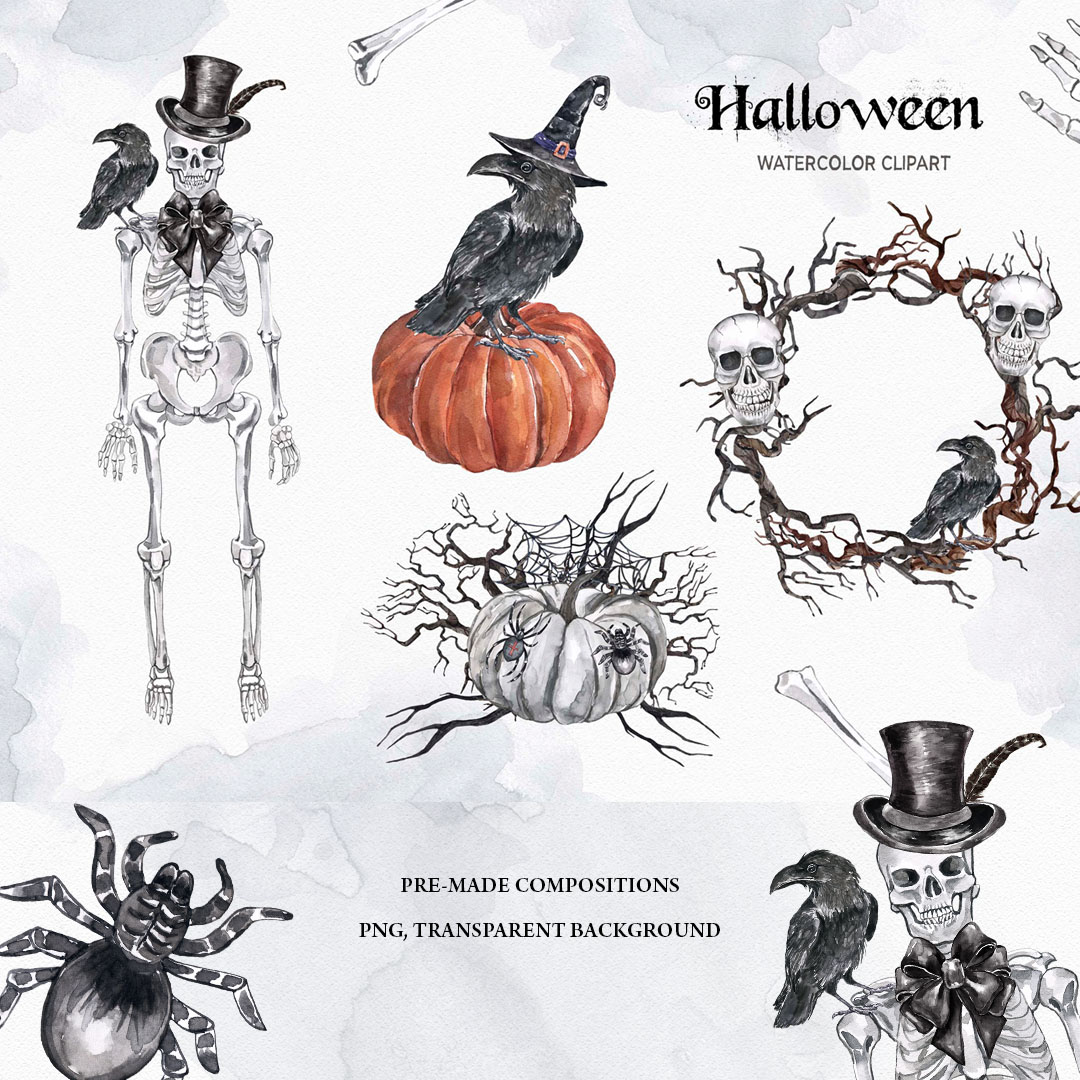 Spooky Halloween clip art Watercolor Fall Collection - Inspire Uplift