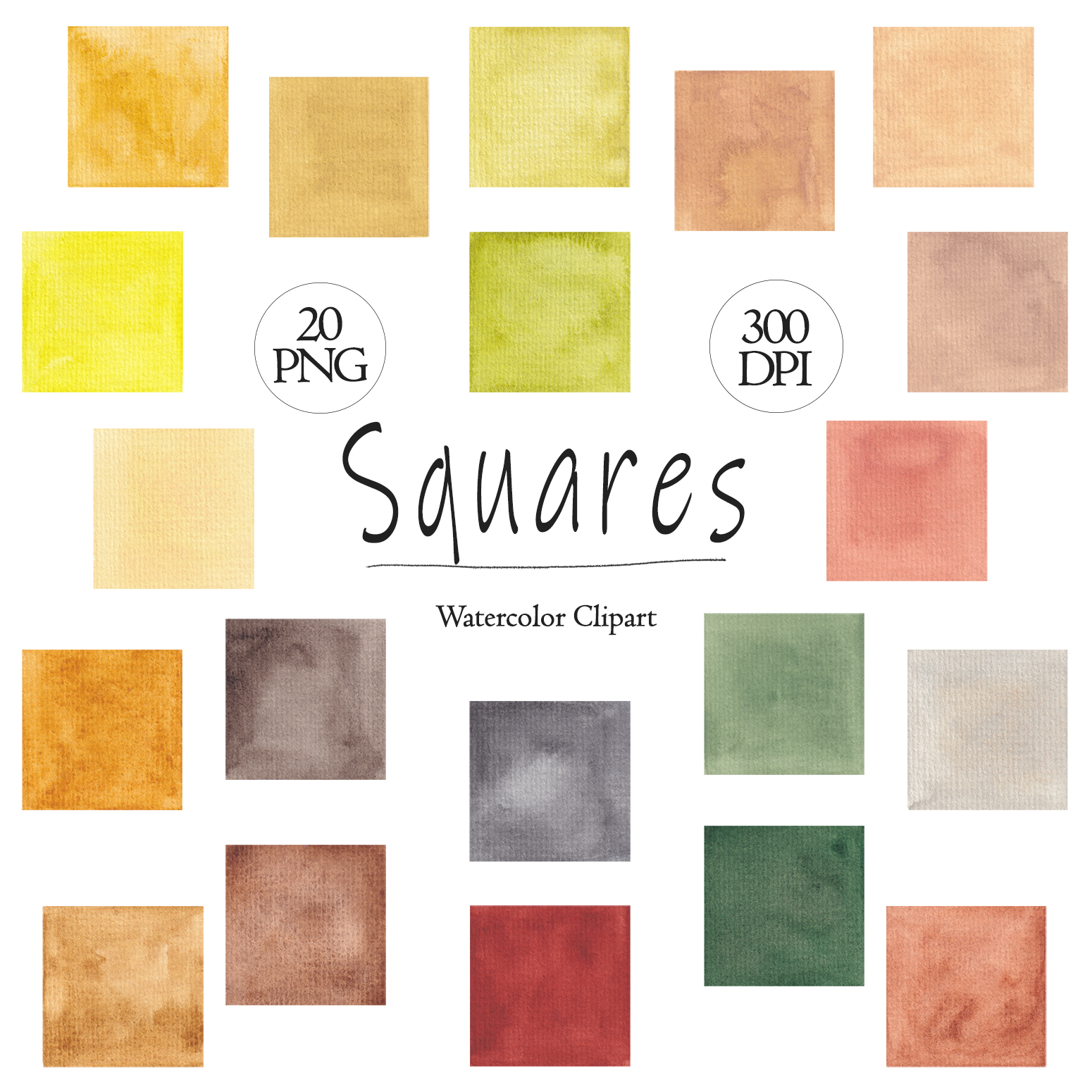 Watercolor squares clipart, 20 geometric shapes PNG - Inspire Uplift