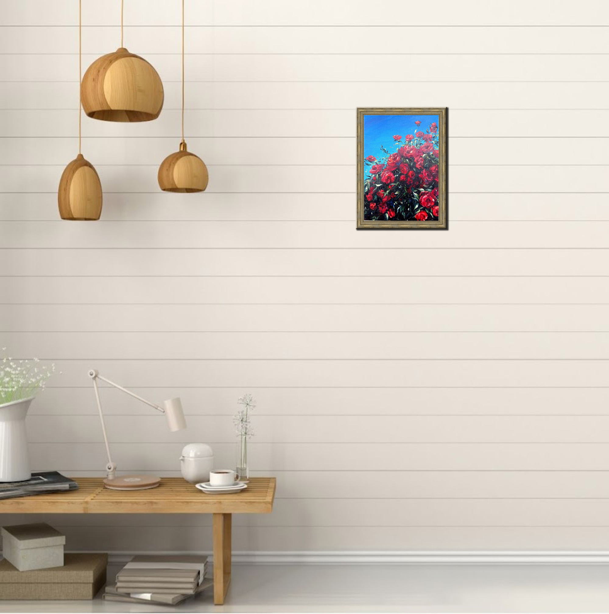 Red Rose Painting Floral Orignal Art Blooming Garden Rose Oi - Inspire ...