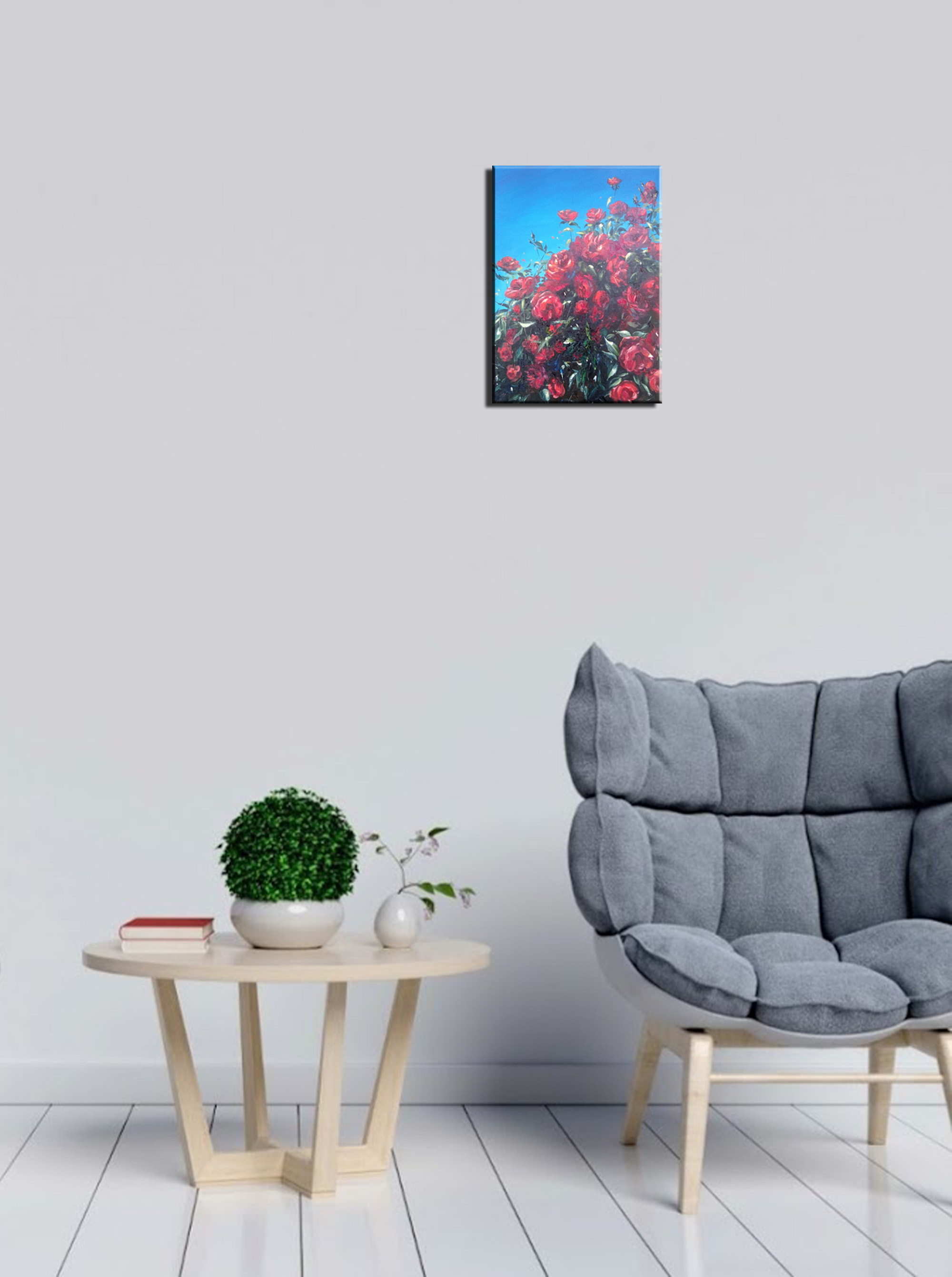 Red Rose Painting Floral Orignal Art Blooming Garden Rose Oi - Inspire ...