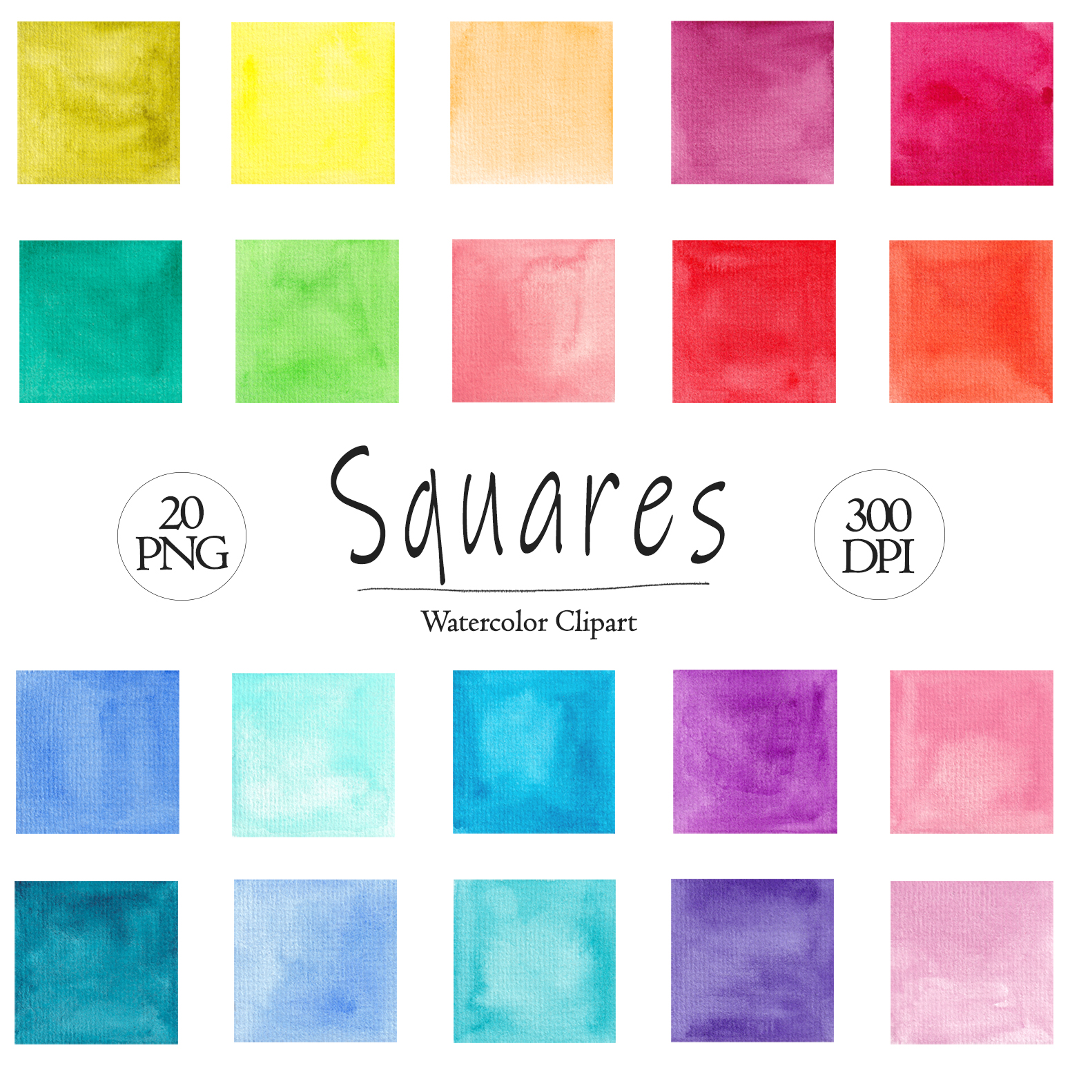 Watercolor squares clipart, 20 geometric shapes PNG | Inspire Uplift