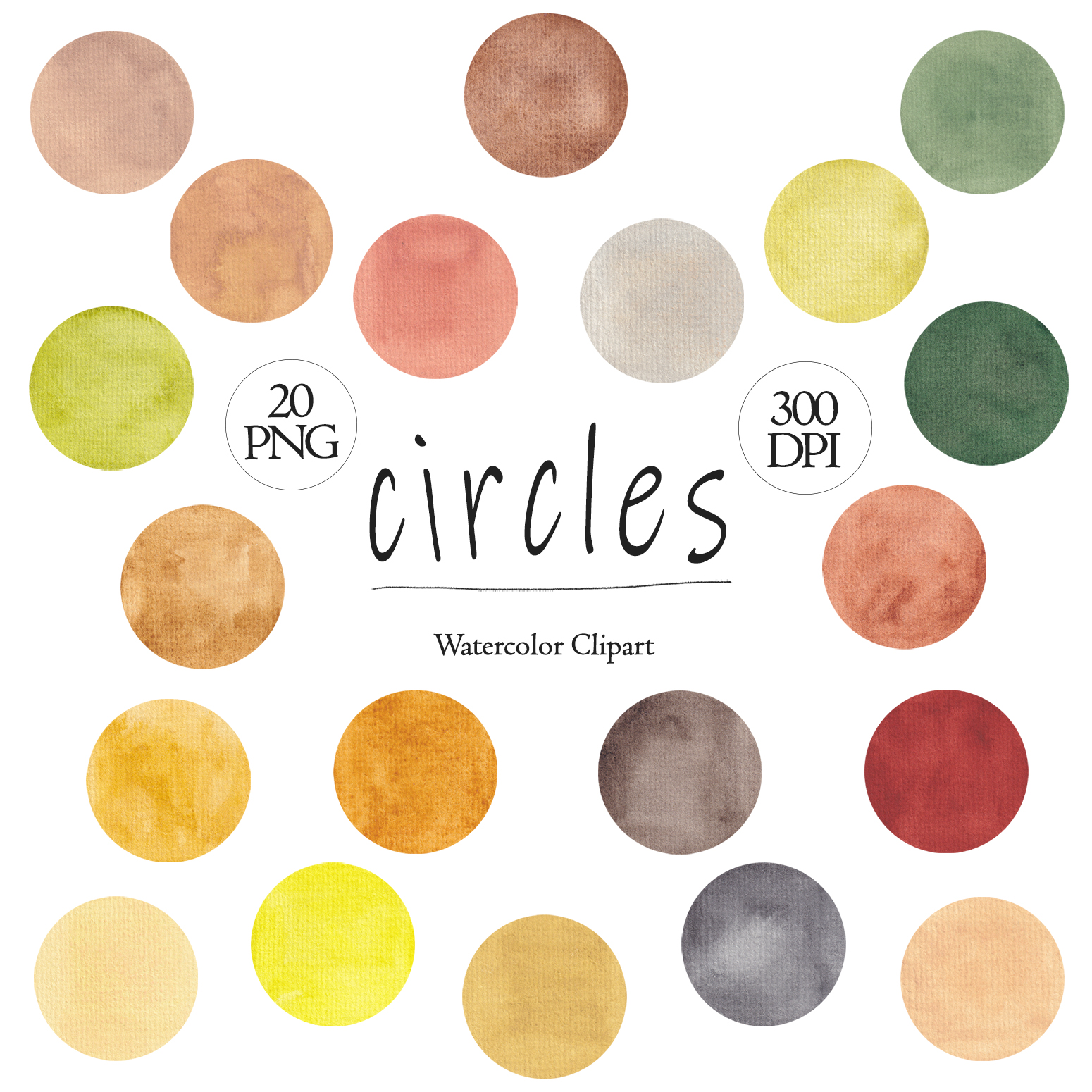 Watercolor circles clipart, 20 geometric shapes PNG - Inspire Uplift