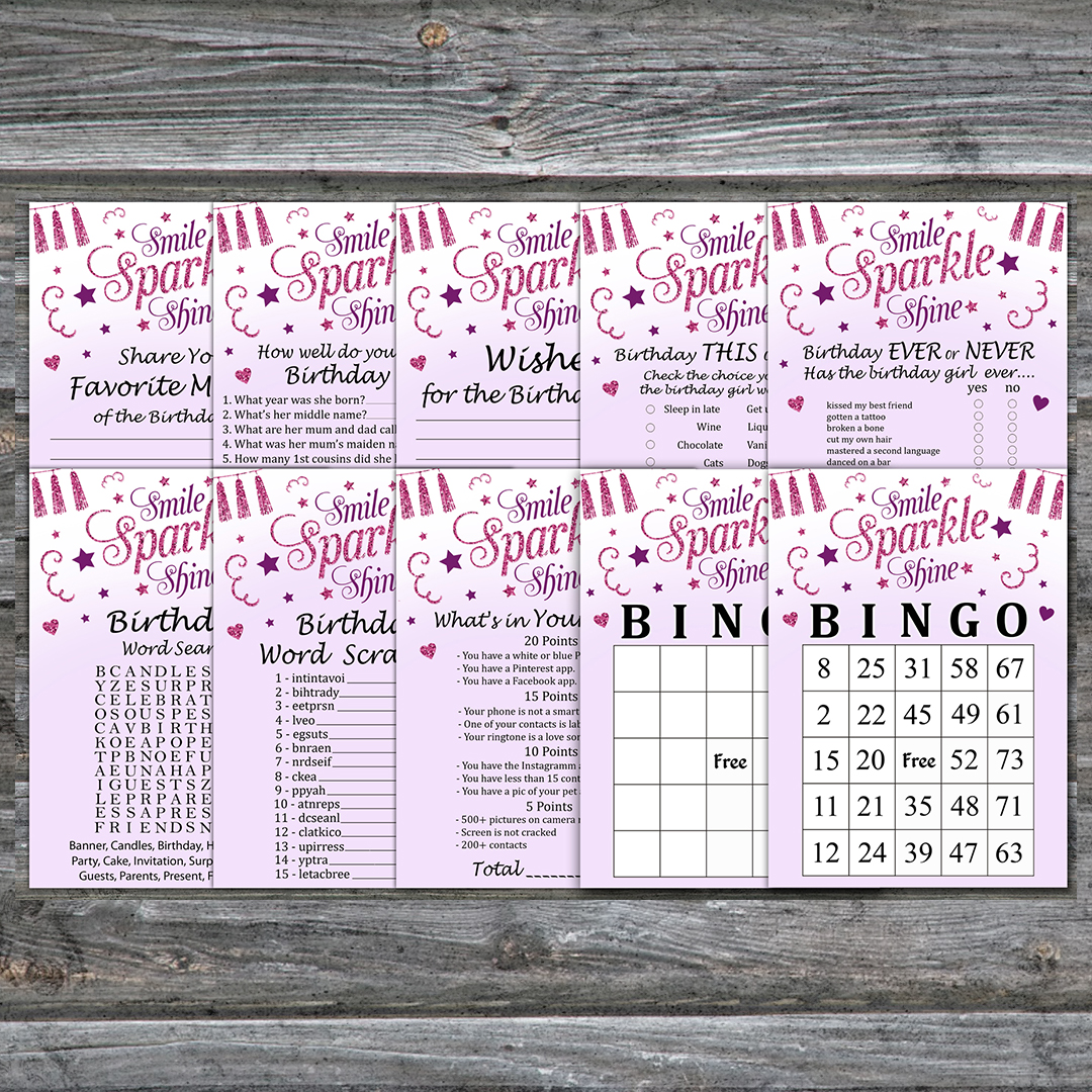 Sparkle and shine Birthday Party Games bundle,Adult birthday | Inspire ...