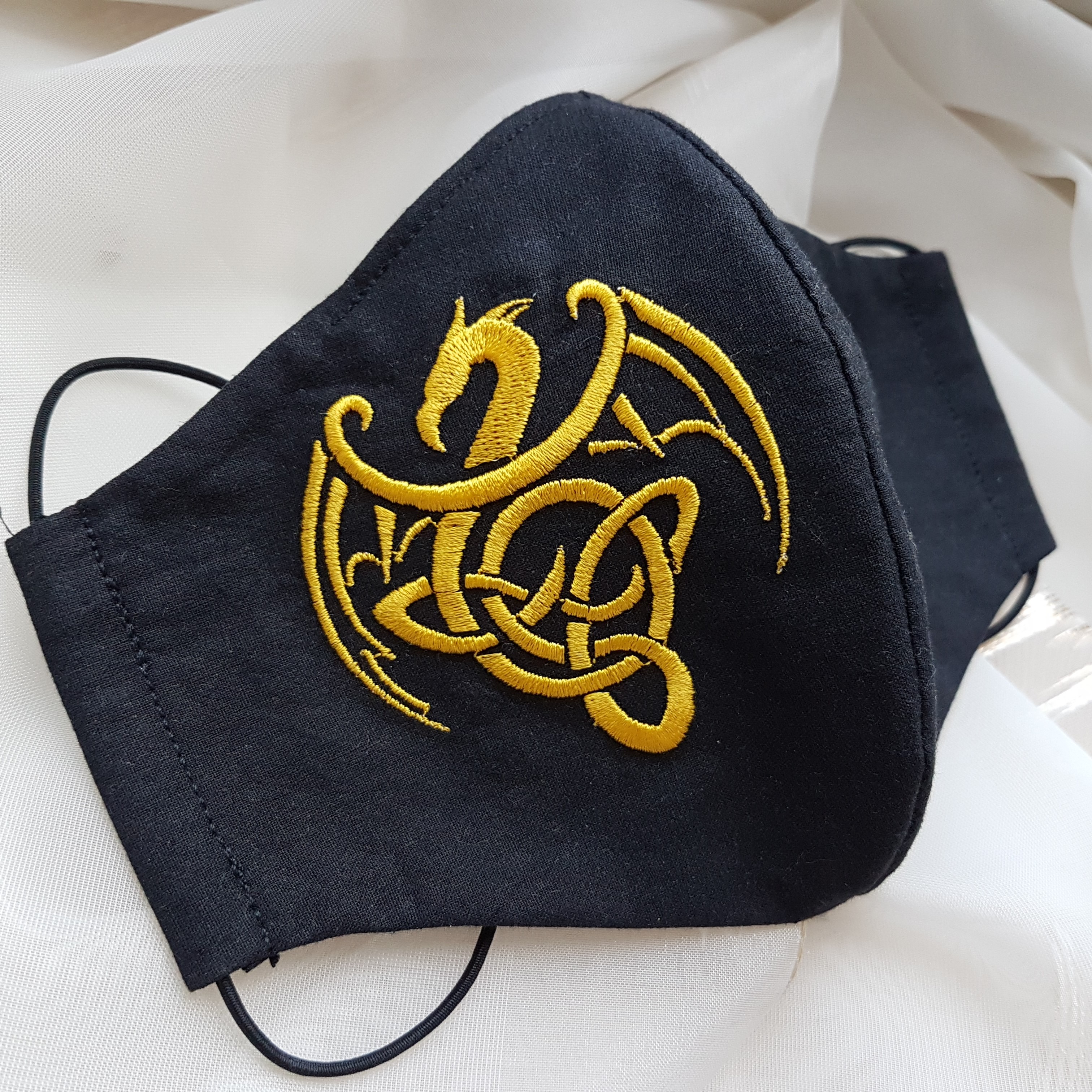 Embroidered gold celtic dragon cotton face mask, Cloth reusa - Inspire ...