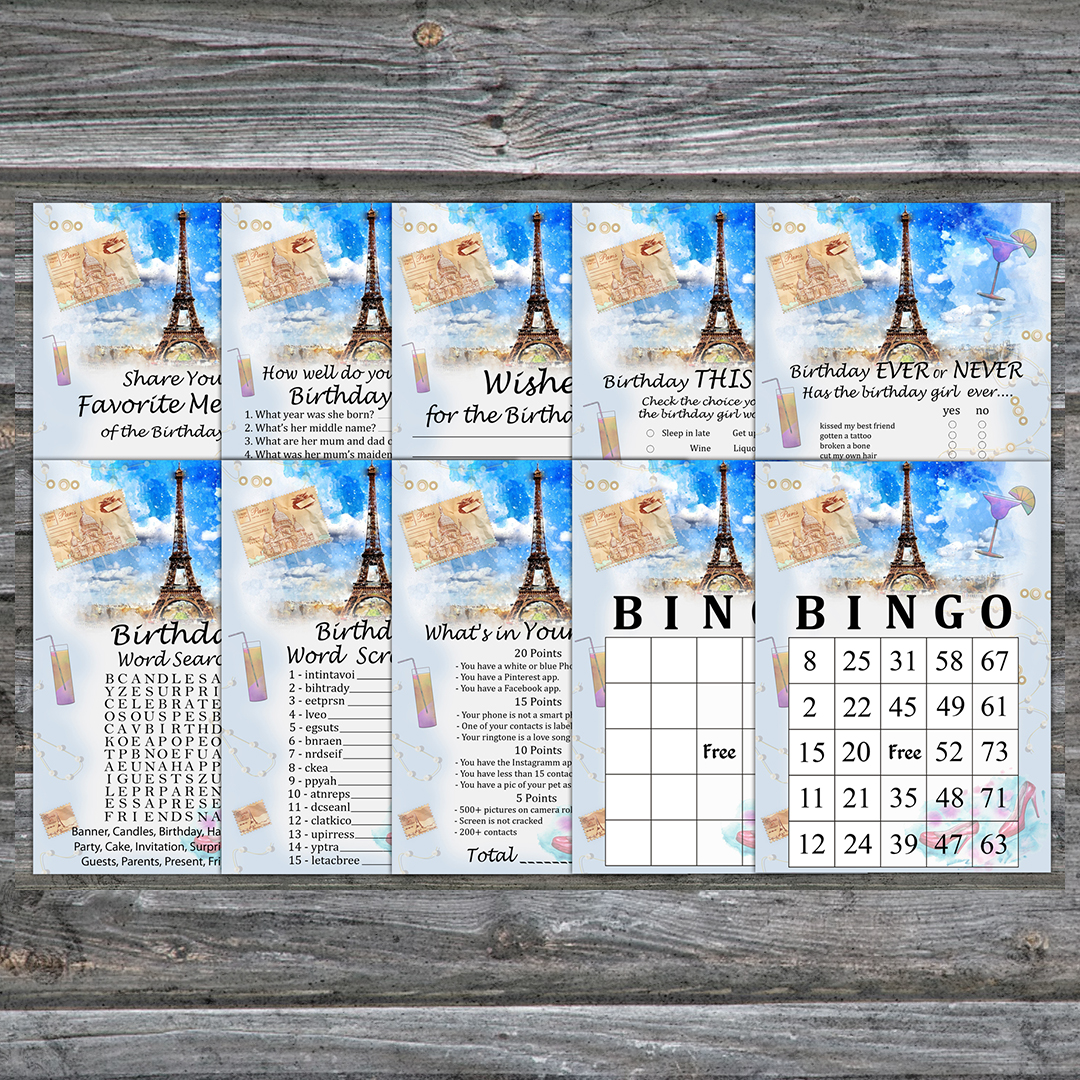 Paris themed Birthday Party Games bundle,Adult birthday game - Inspire ...
