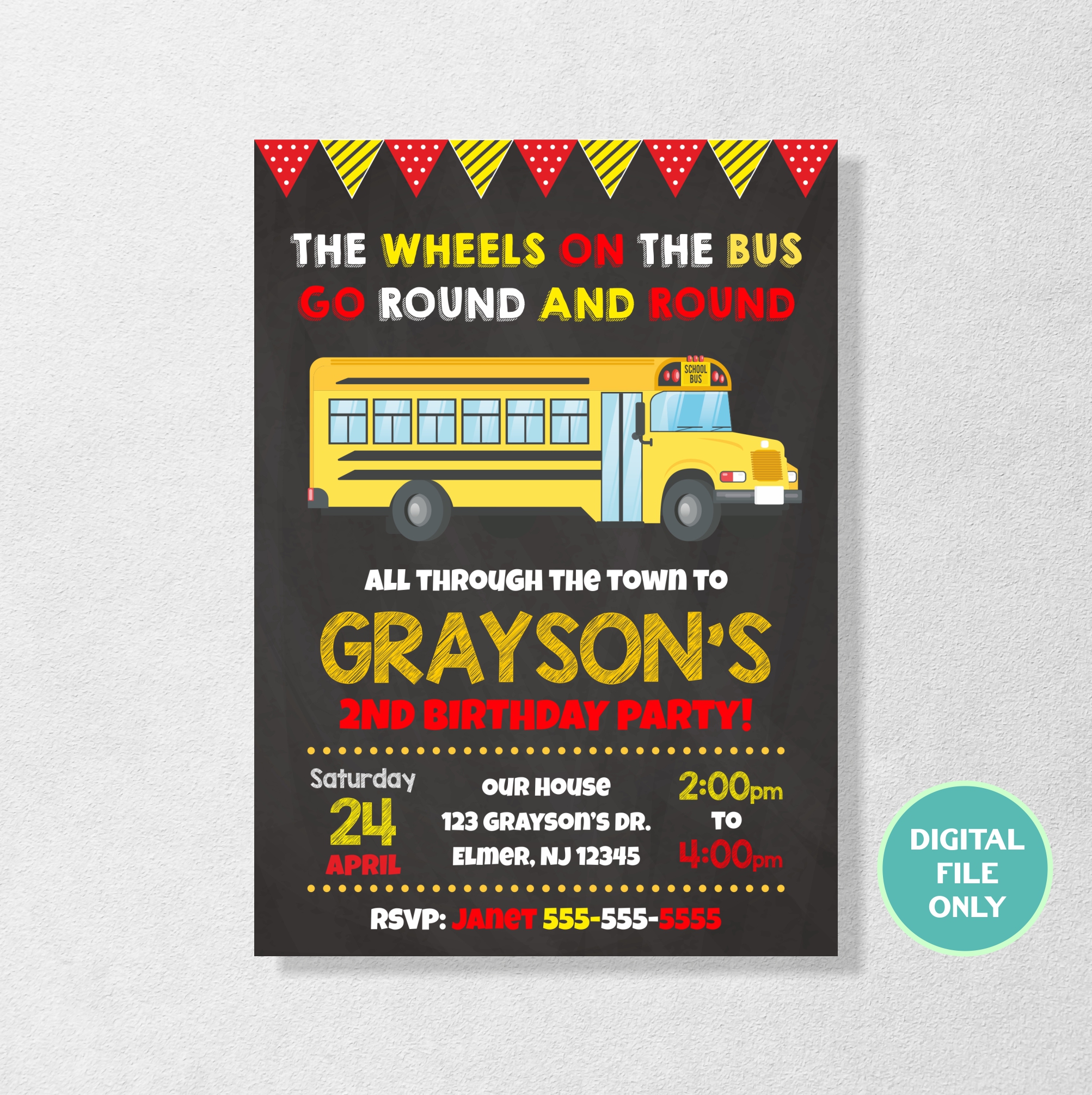 School Bus Birthday Invitation, School Bus Invitation, Wheel | Inspire ...