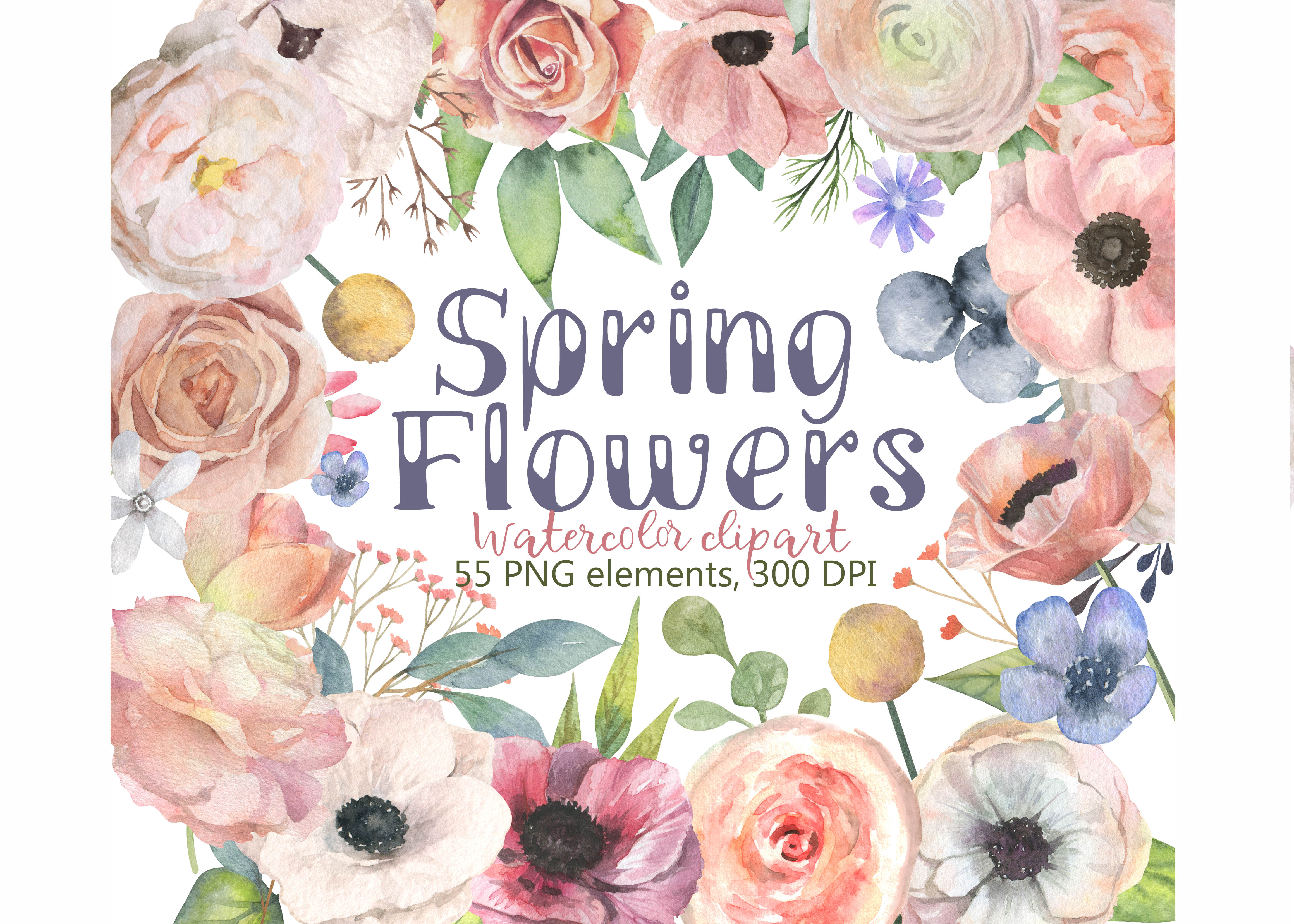 Spring Flowers Watercolor Clipart, Collection of soft pink f - Inspire ...