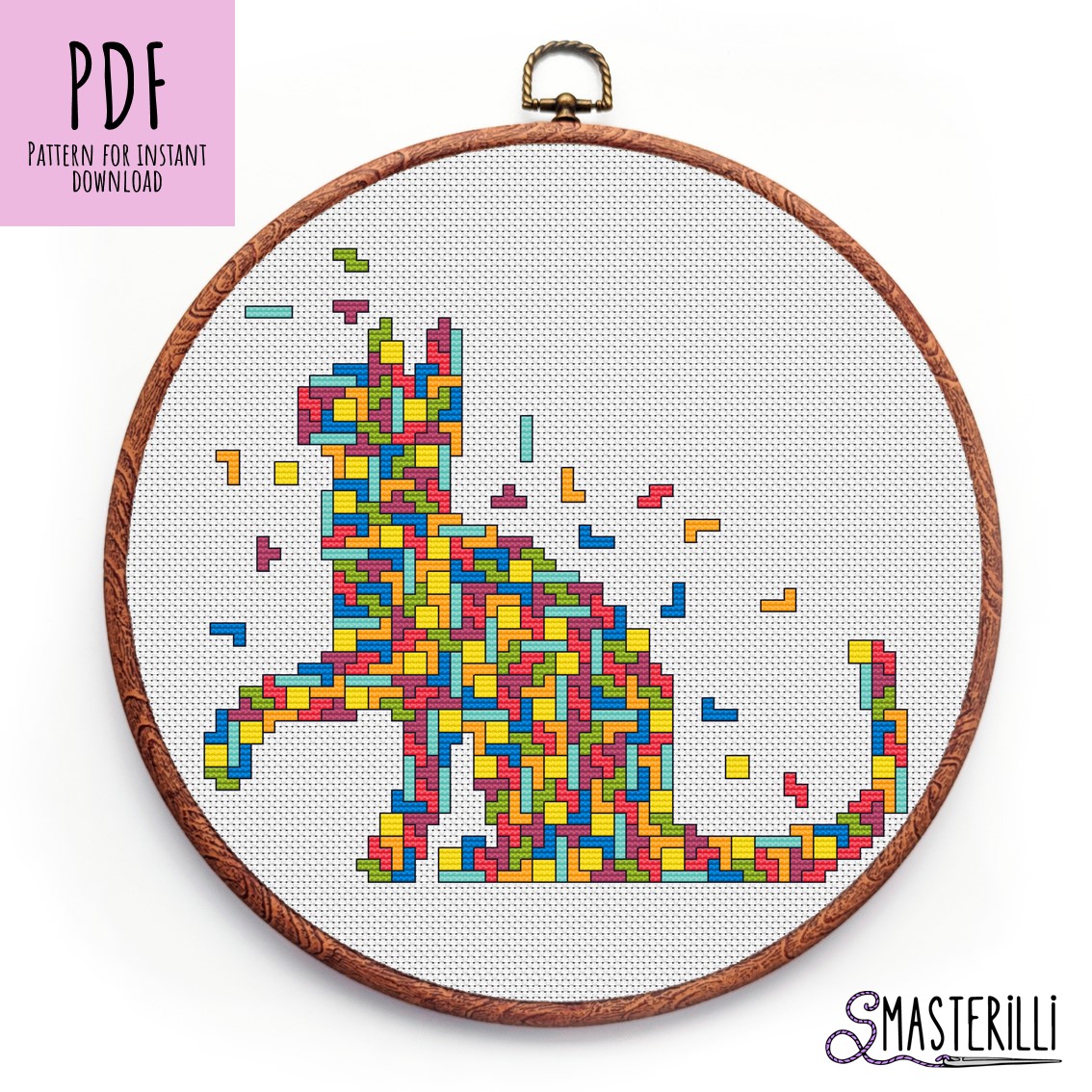 Cat cross stitch pattern PDF , tetris blocks embroidery desi | Inspire ...