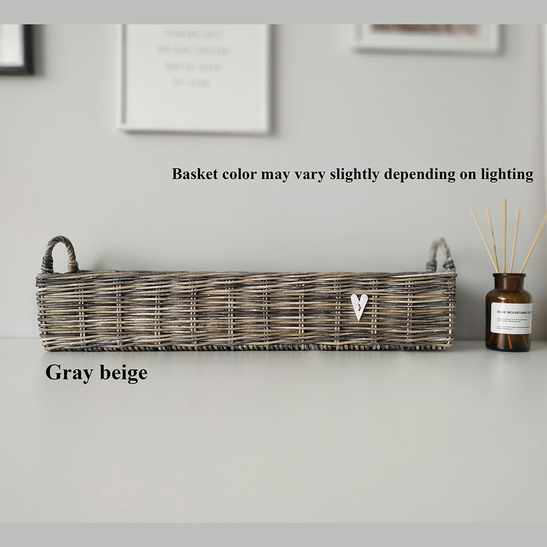 Extra long shelf basket. Narrow storage box. Grey wicker - Inspire Uplift