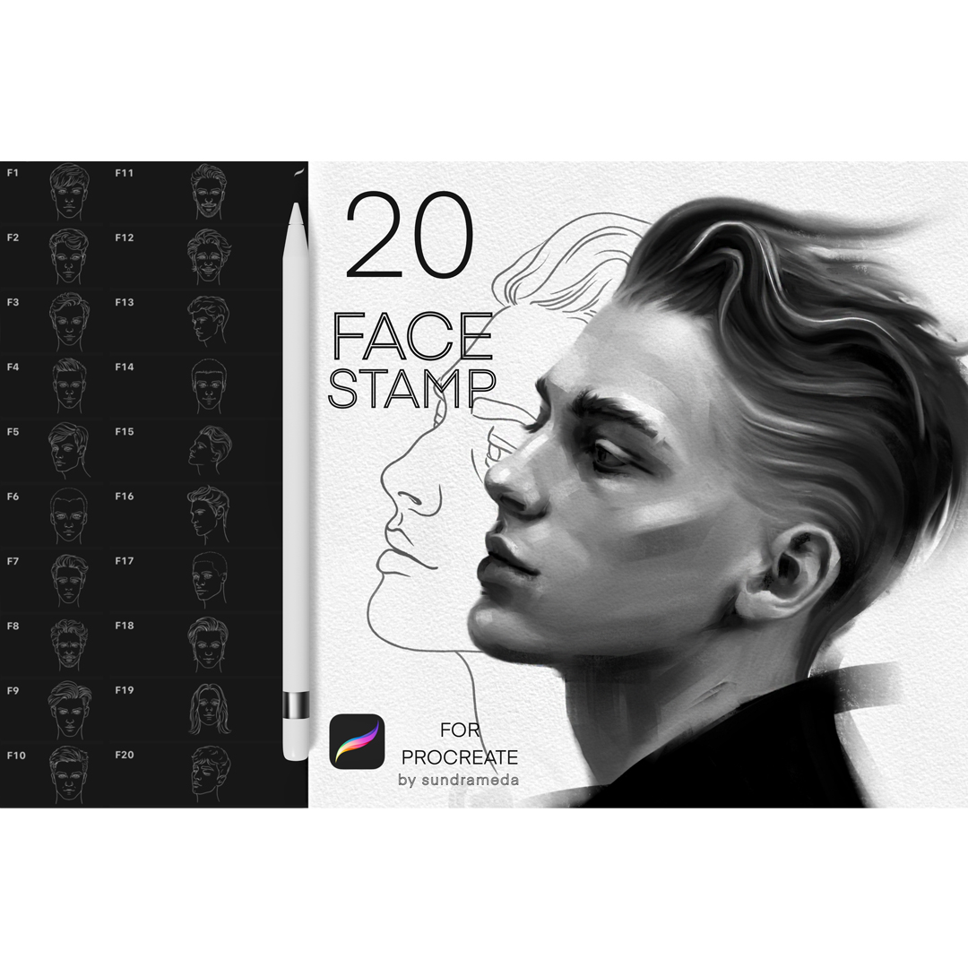 20 Face Men Stamp Brushes Procreate | Inspire Uplift