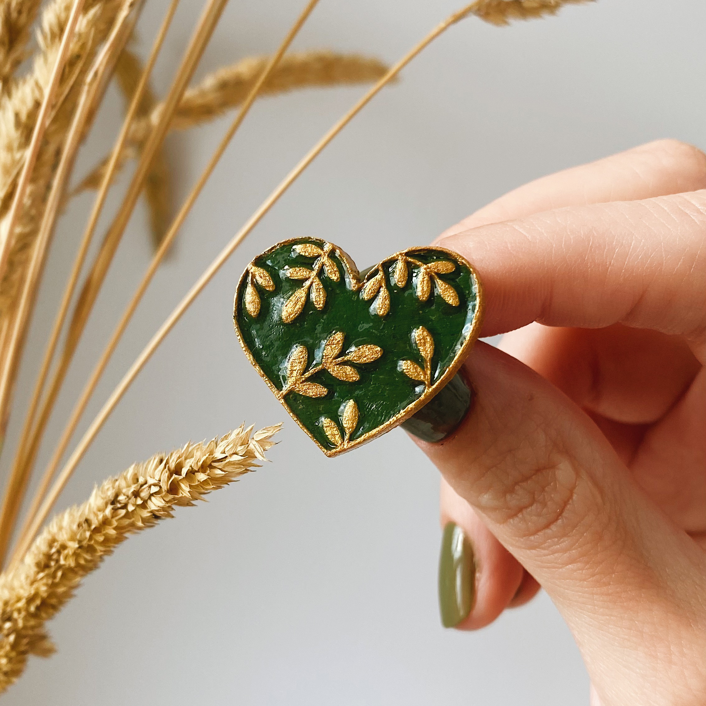 Wooden brooch GREEN HEART, handmade brooch | Inspire Uplift