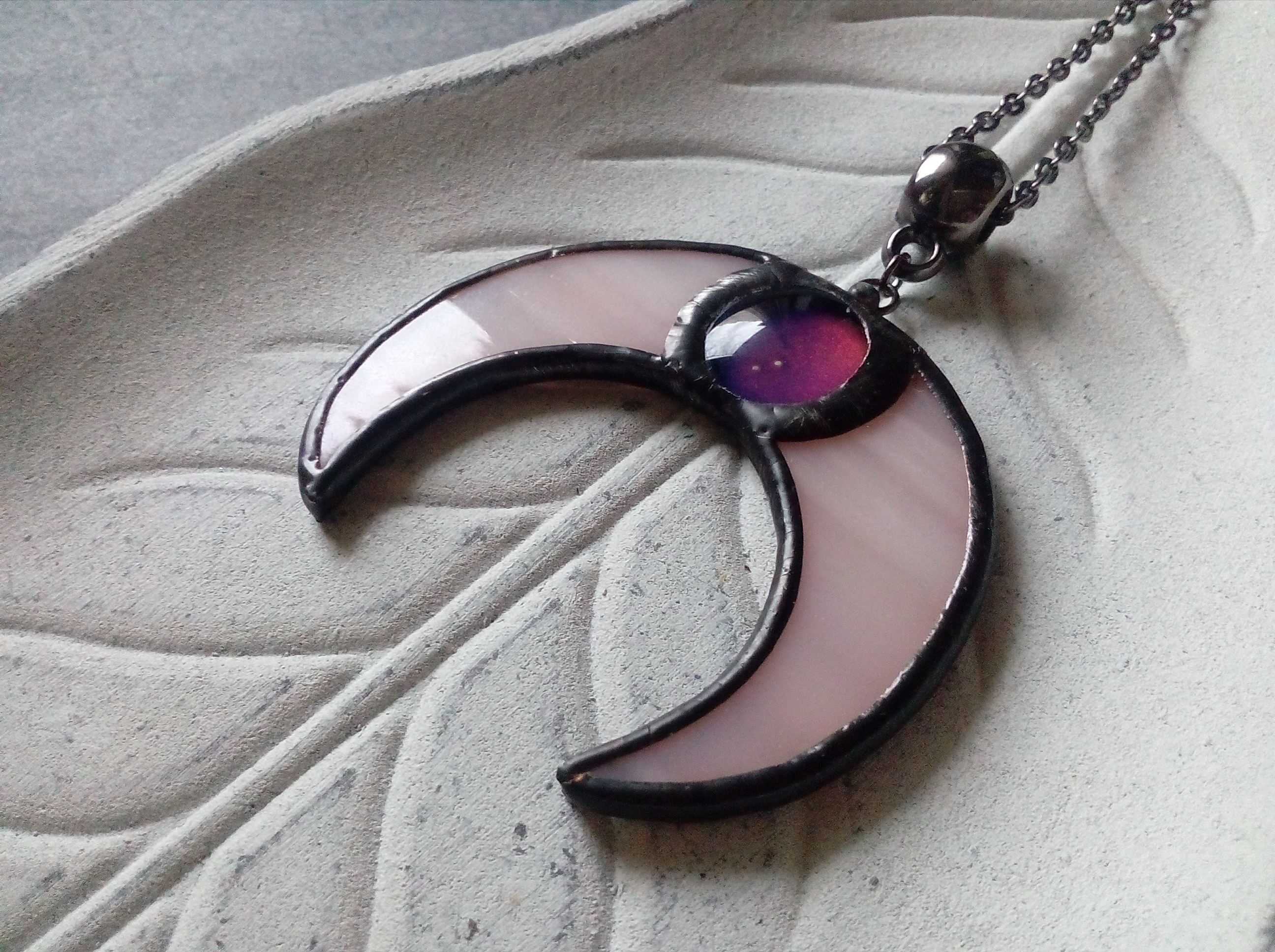 Stained glass moon, Mood stone crescent, Moon phase necklace - Inspire ...