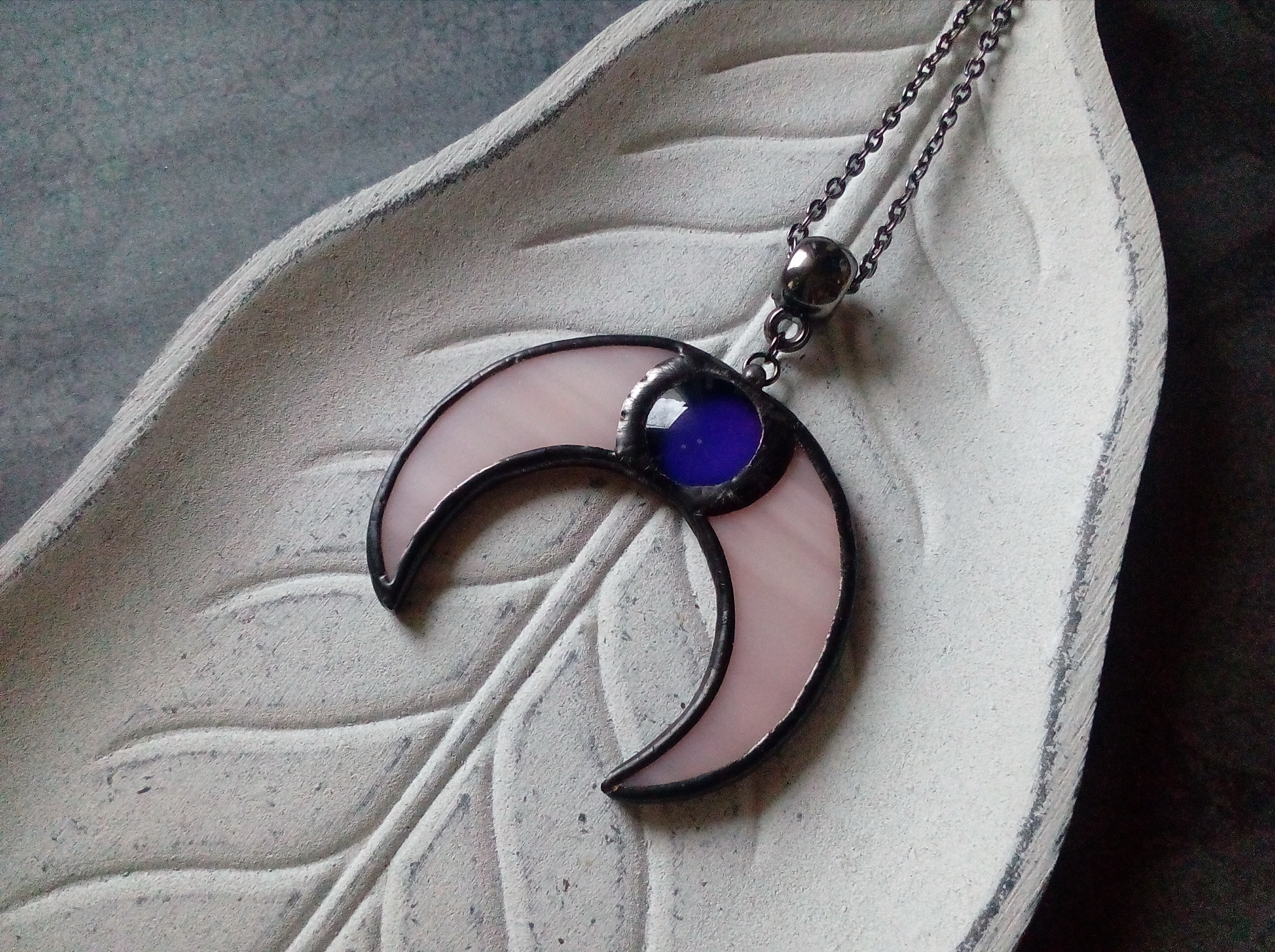 Stained glass moon. Mood stone crescent. Moon phase necklace - Inspire ...