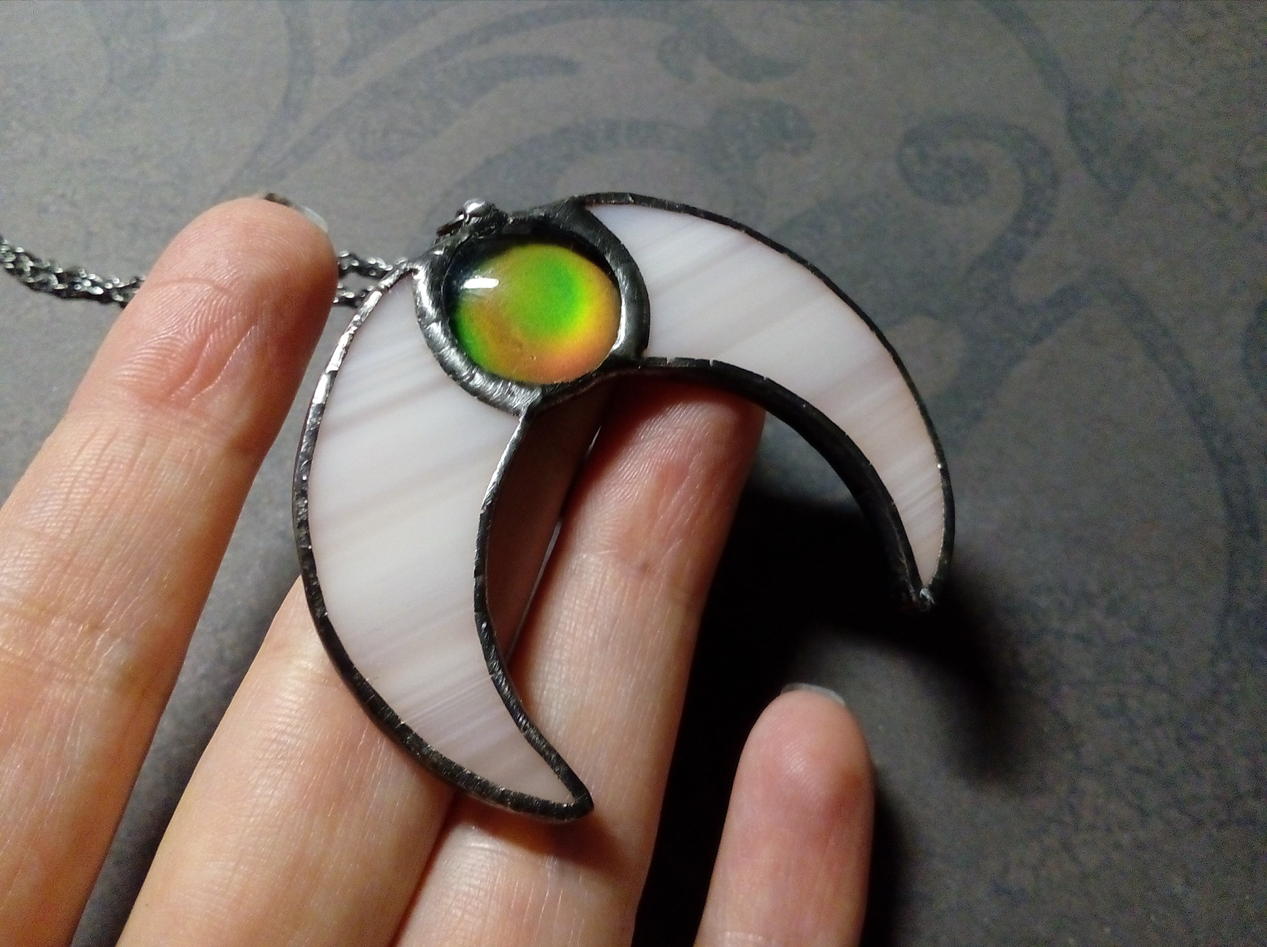 Stained glass moon. Mood stone crescent. Moon phase necklace - Inspire ...