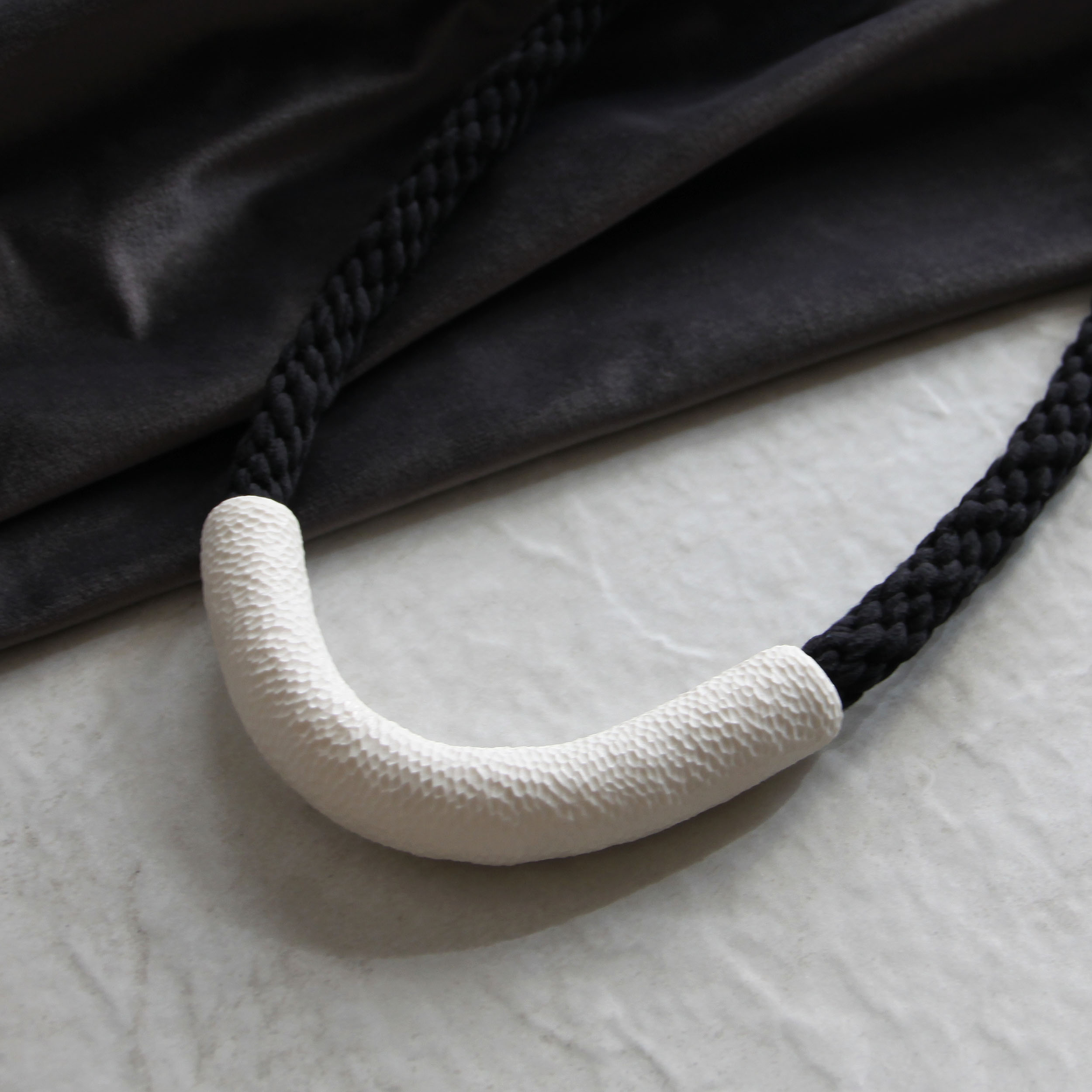 White U shape necklace with black cord, polymer clay and cot - Inspire ...
