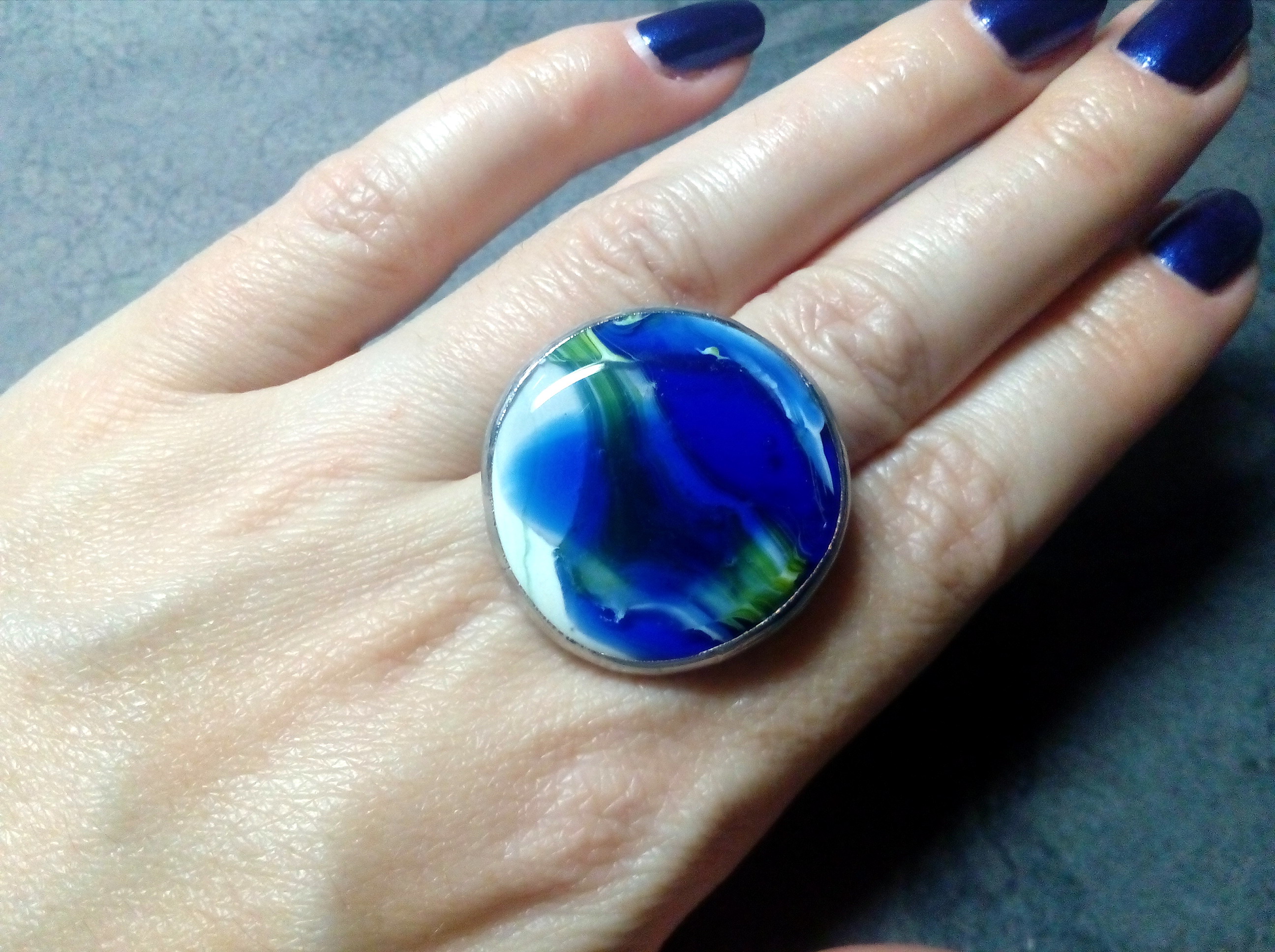 Blue Glass ring. fused cosmic universe ring. Fusing sea ring - Inspire ...