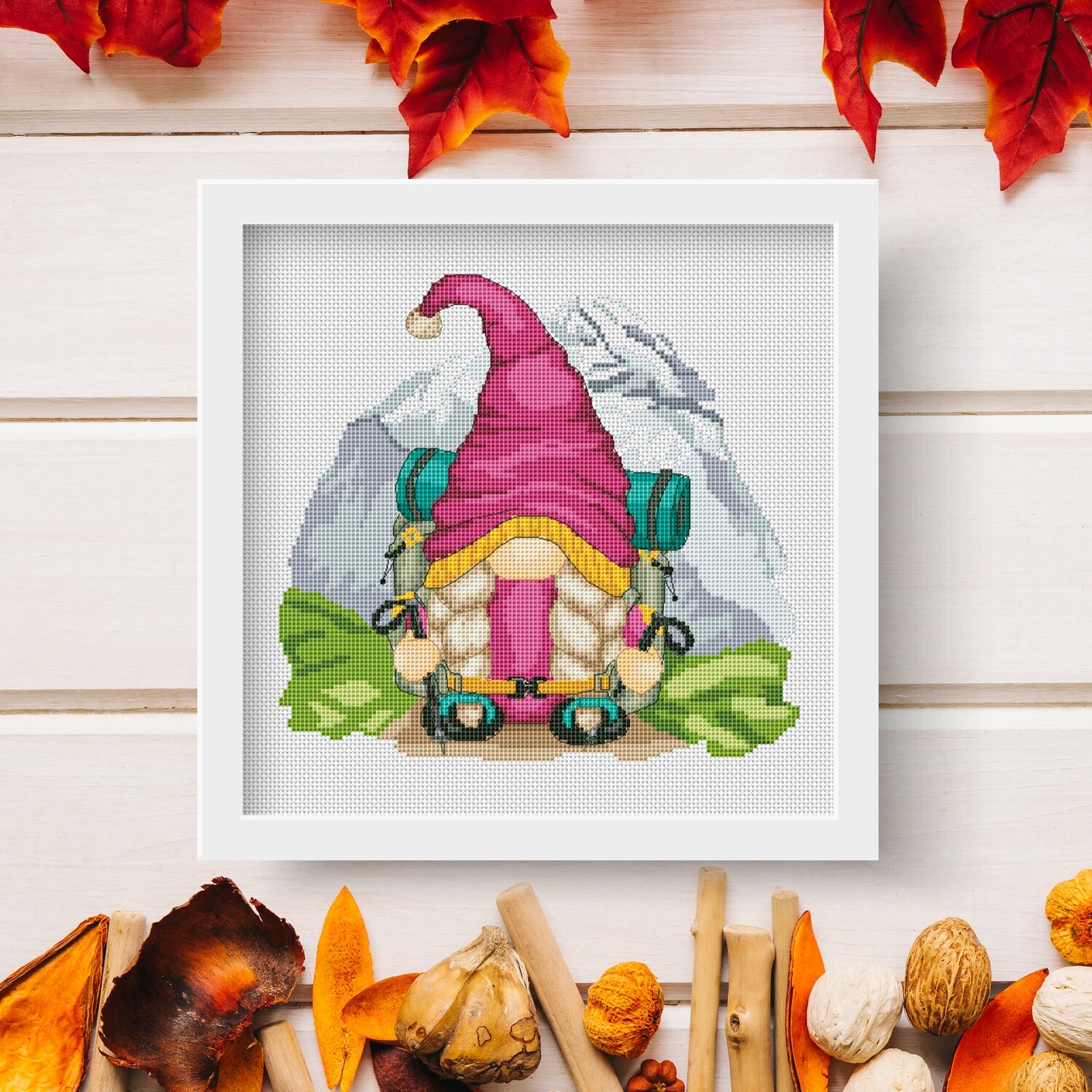 Hiking gnome, Counted cross stitch, Cross stitch pattern, Ca - Inspire Uplift