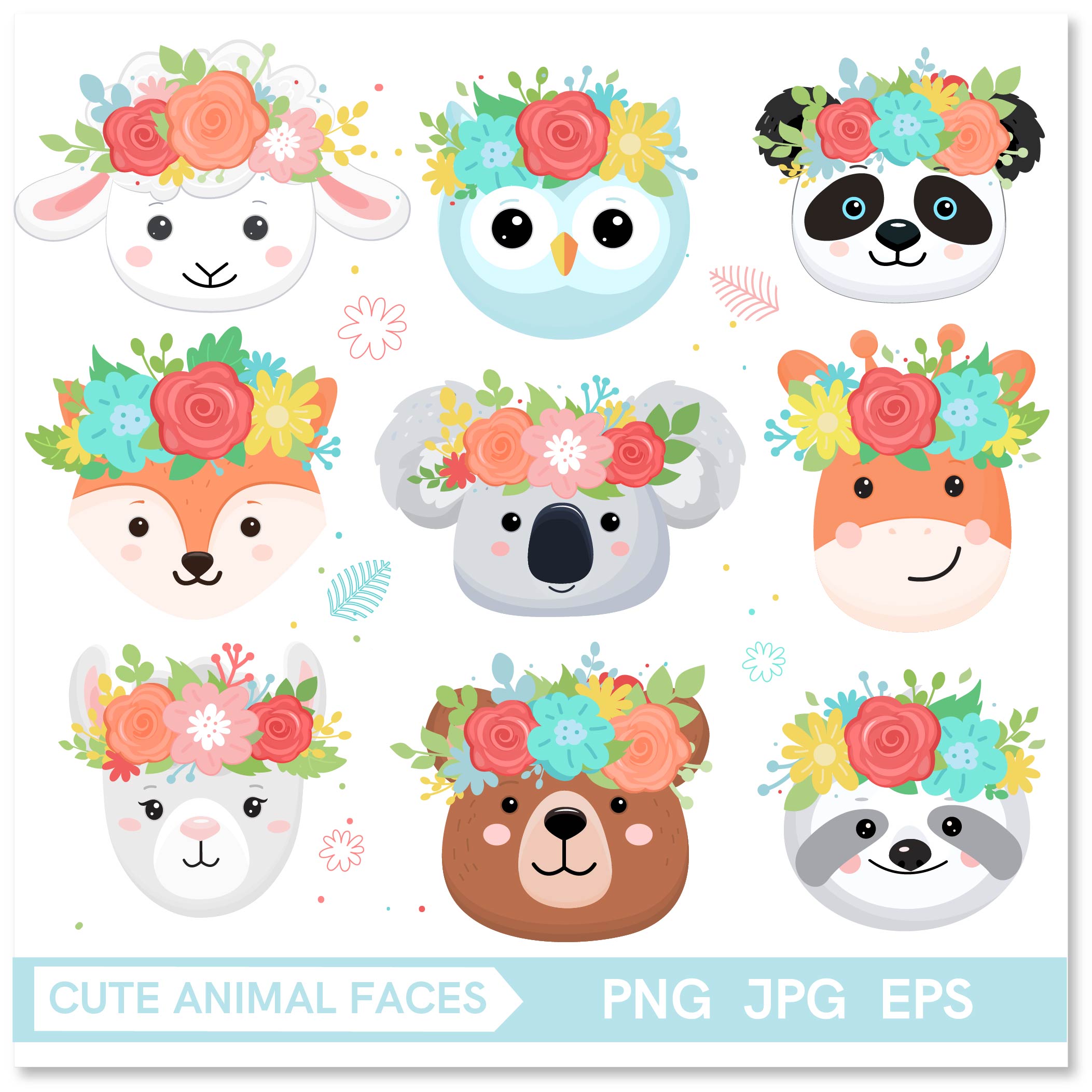 Animal faces with flower wreath PNG - Inspire Uplift