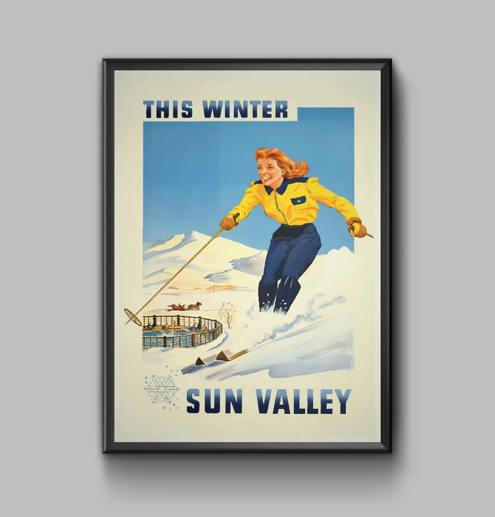 This winter Sun Valley vintage travel poster, digital downlo | Inspire ...