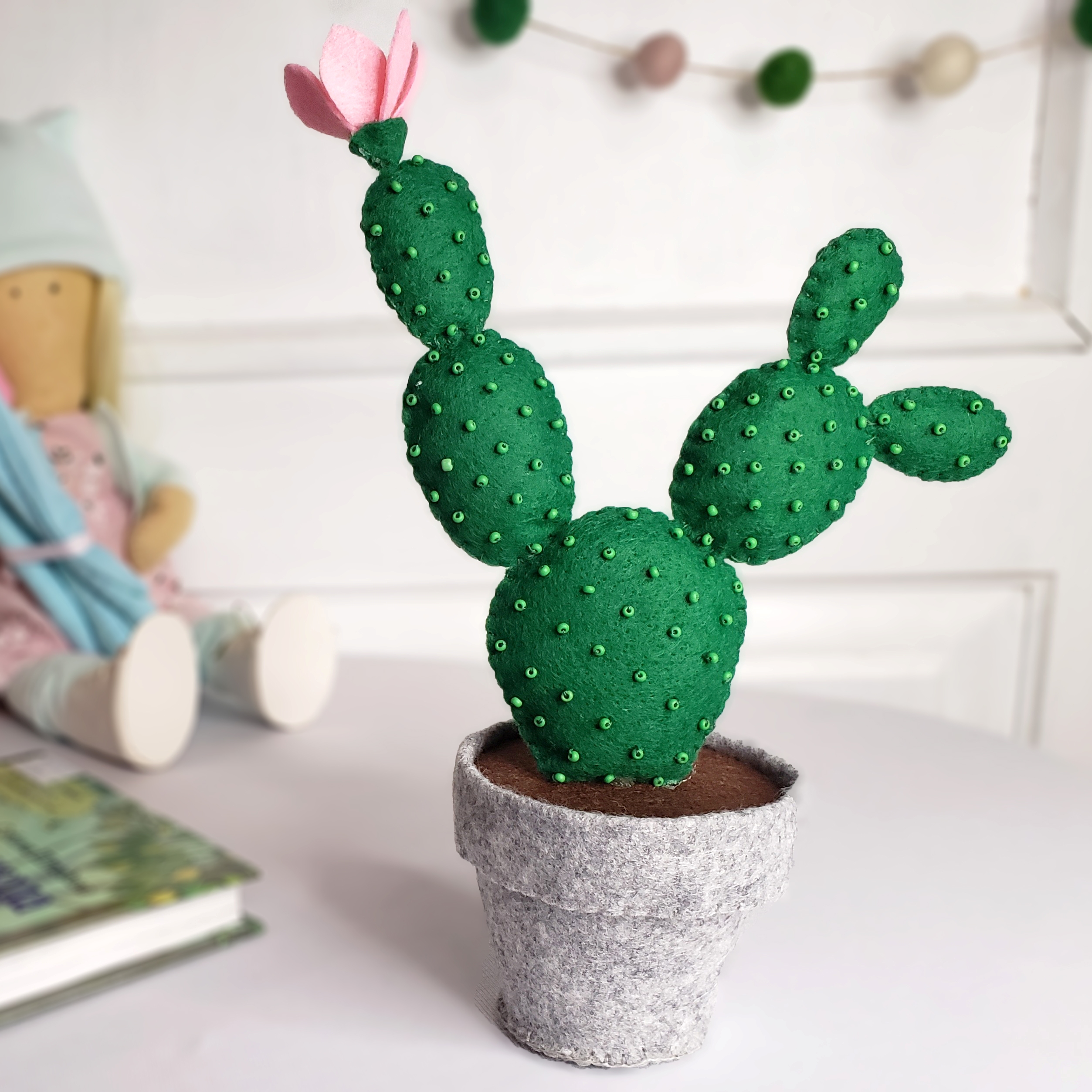 Variegated cactus in pot, stuffed Felt Flowering Cactus | Inspire Uplift