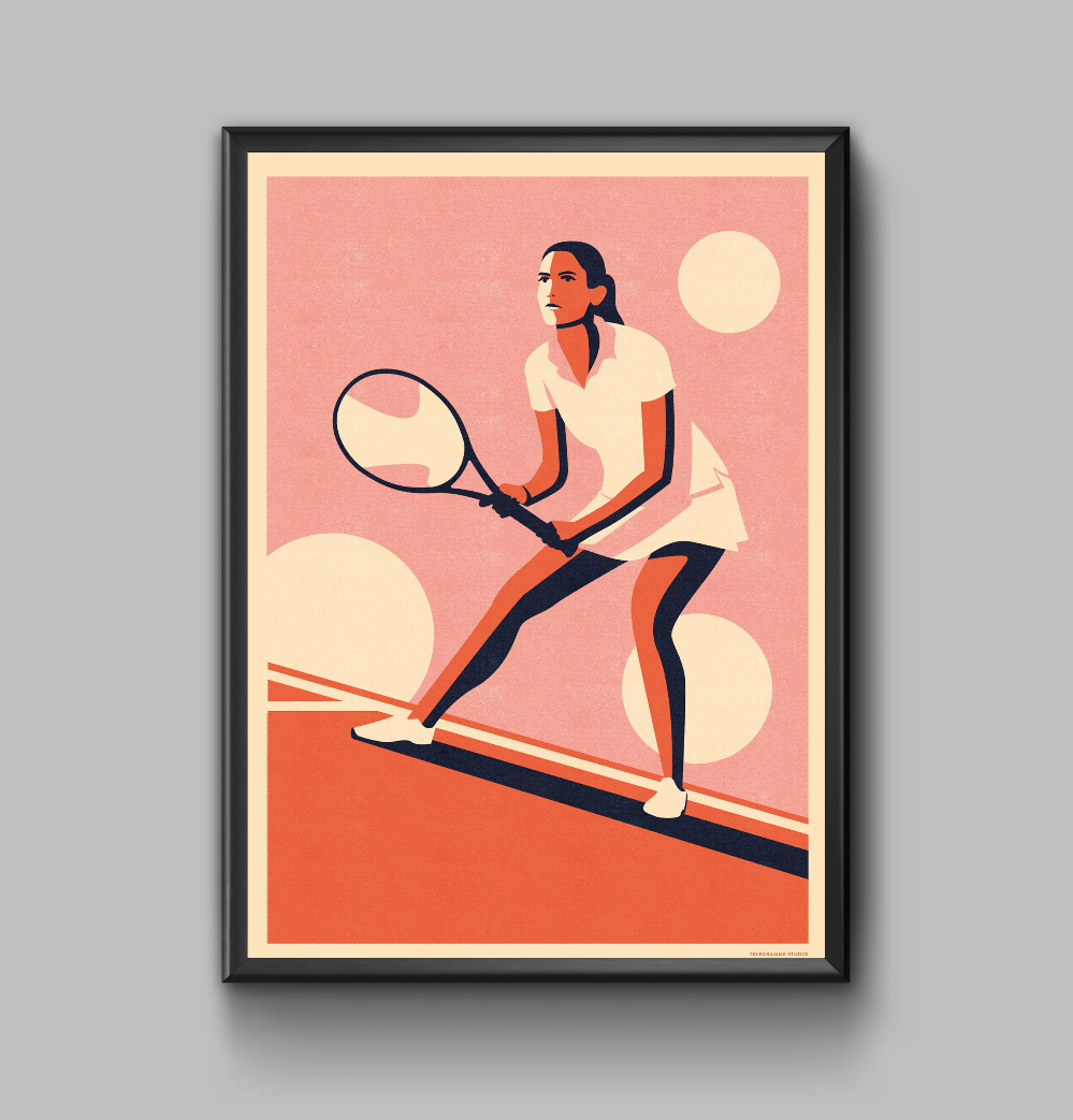 Tennis player vintage sports poster, digital download | Inspire Uplift