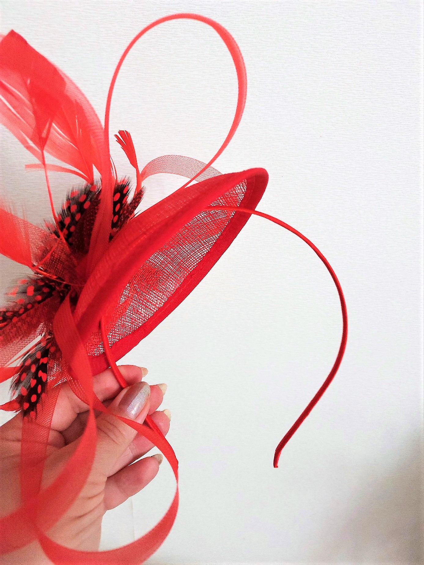 Red women hat, Red feather fascinator, Red cocktail hat with - Inspire ...
