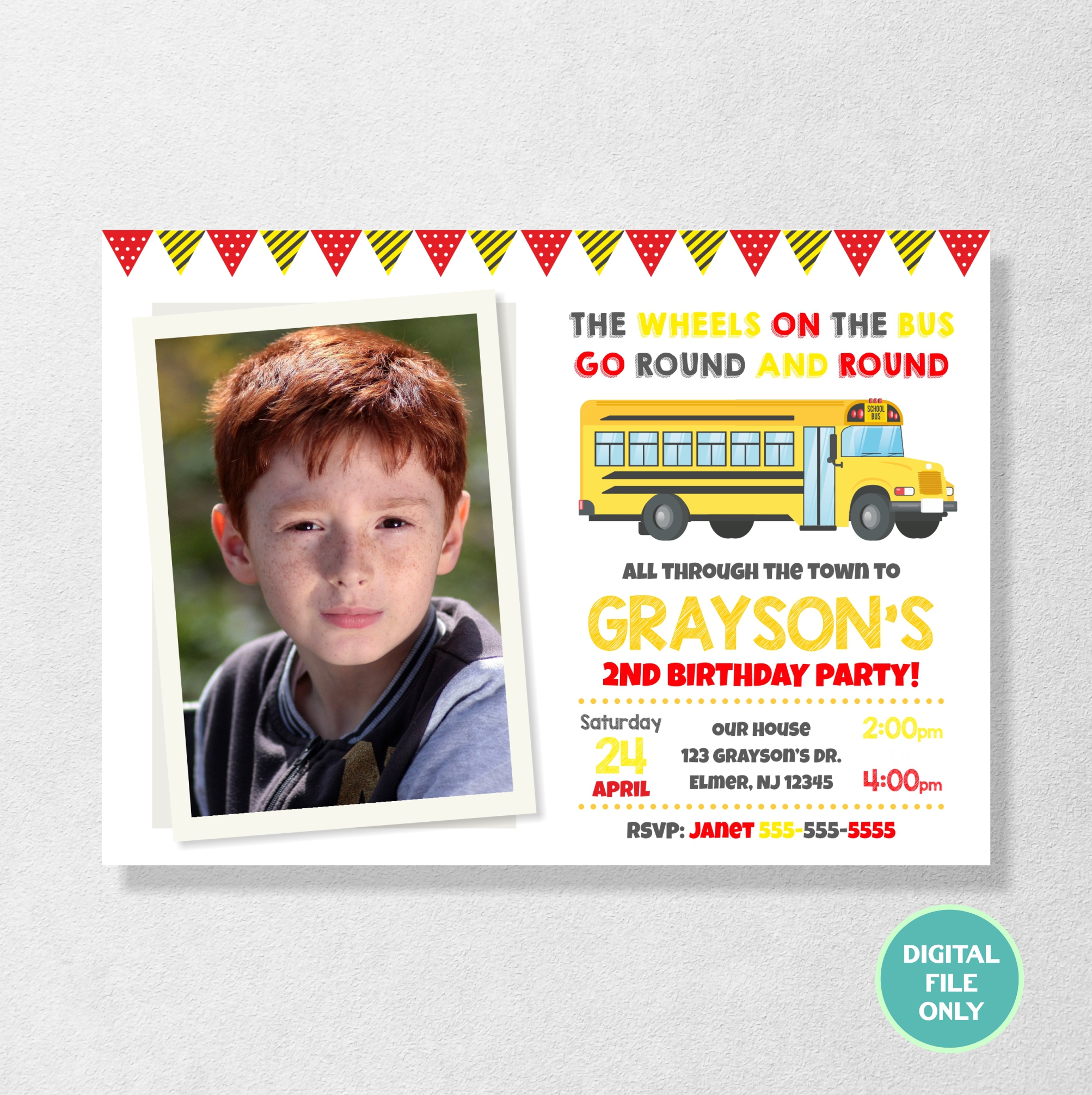 School Bus Birthday Invitation, School Bus Invitation, Wheel | Inspire ...