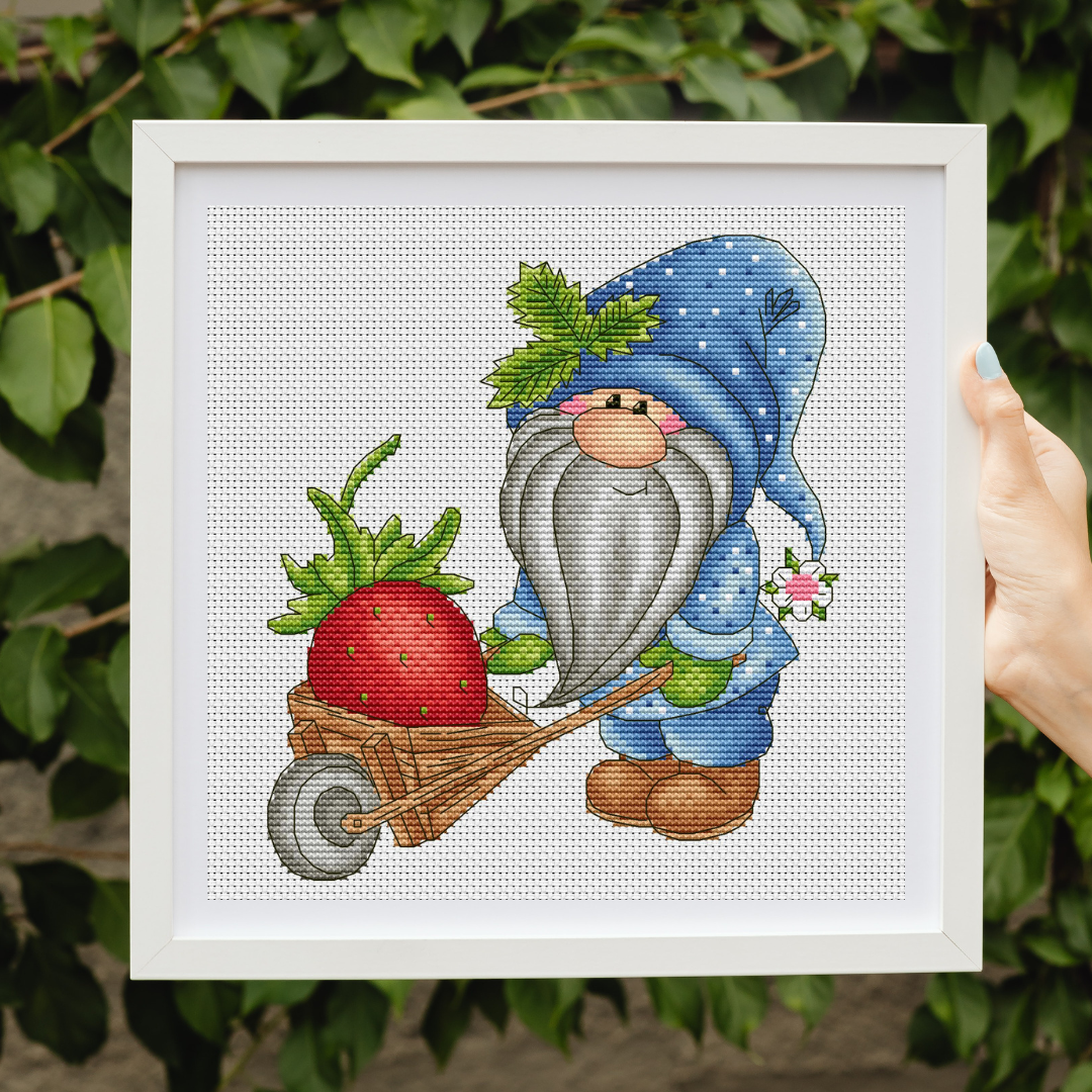 Gnome cross stitch pattern PDF, strawberry gnome, summer gno | Inspire Uplift