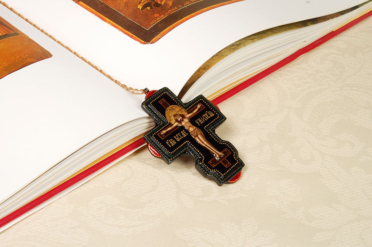 Hand-painted cross icon pendant Crucifix religious gift - Inspire Uplift