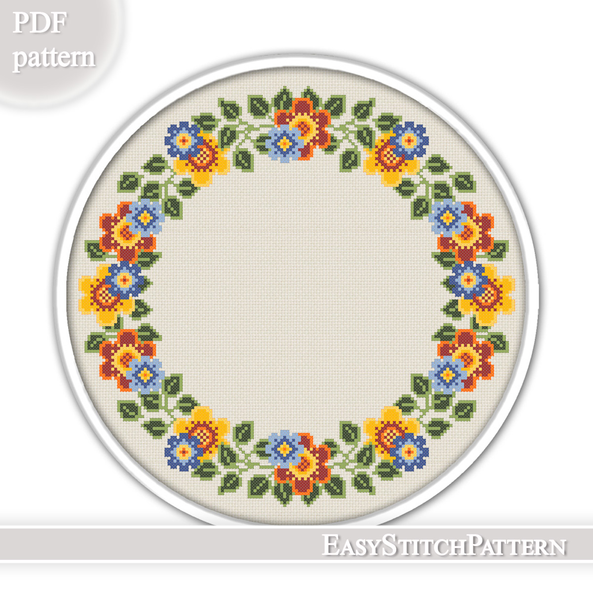 Floral Wreath cross stitch pattern. Traditional cross stitch - Inspire ...