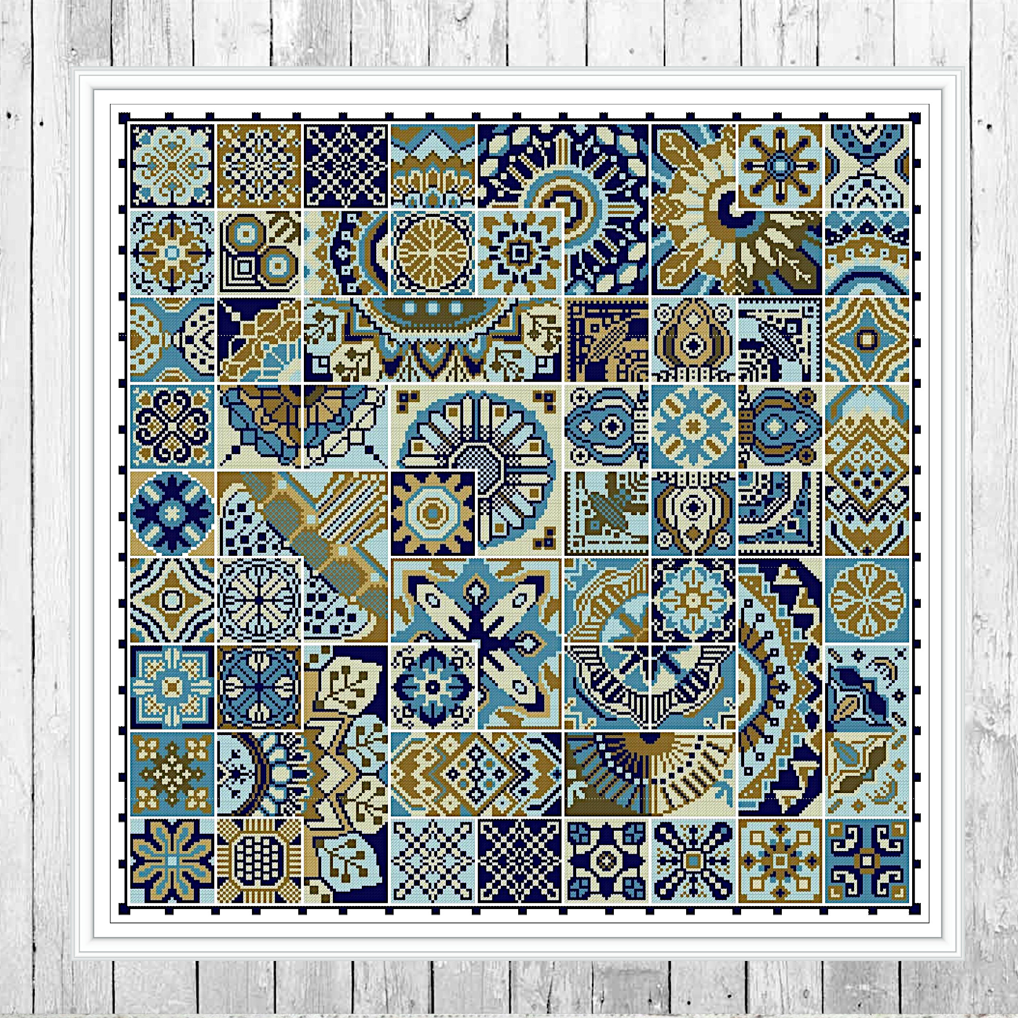 Sampler Squares Cross stitch Pattern Mosaic Embroidery Digit - Inspire ...