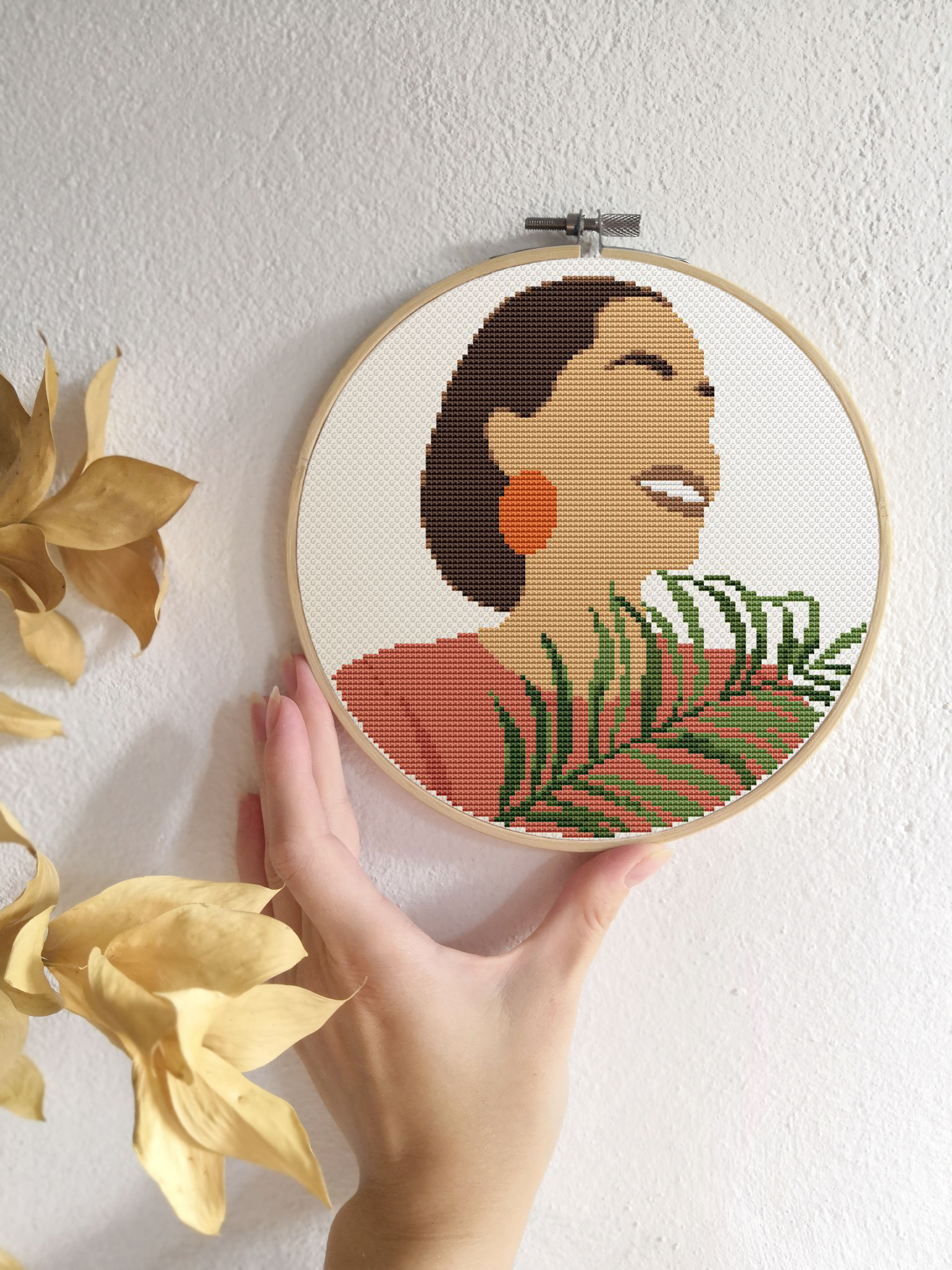 Female cross stitch pattern Boho woman cross stitch Digital - Inspire ...