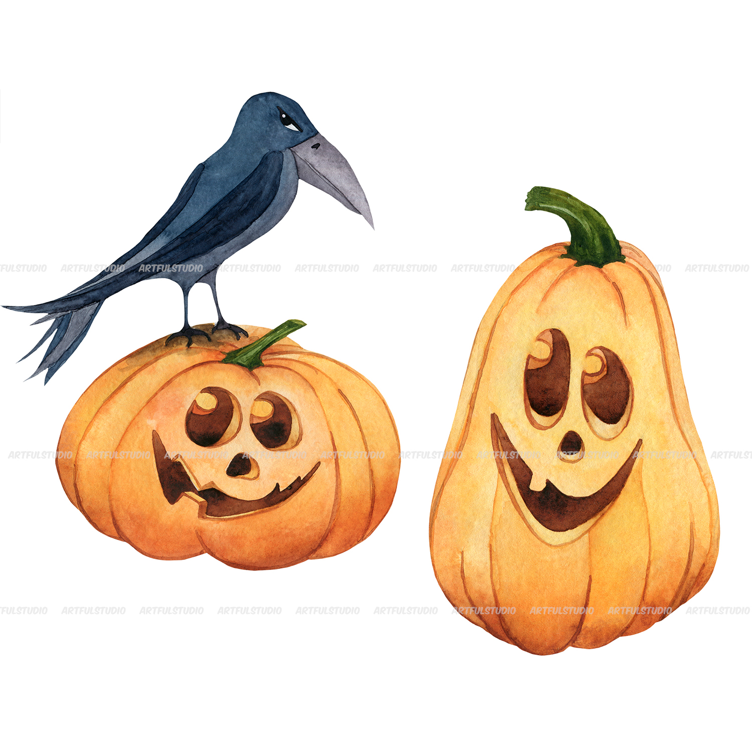 Watercolor Jack-o-Lantern Clipart - Halloween Pumpkins PNG - Inspire Uplift