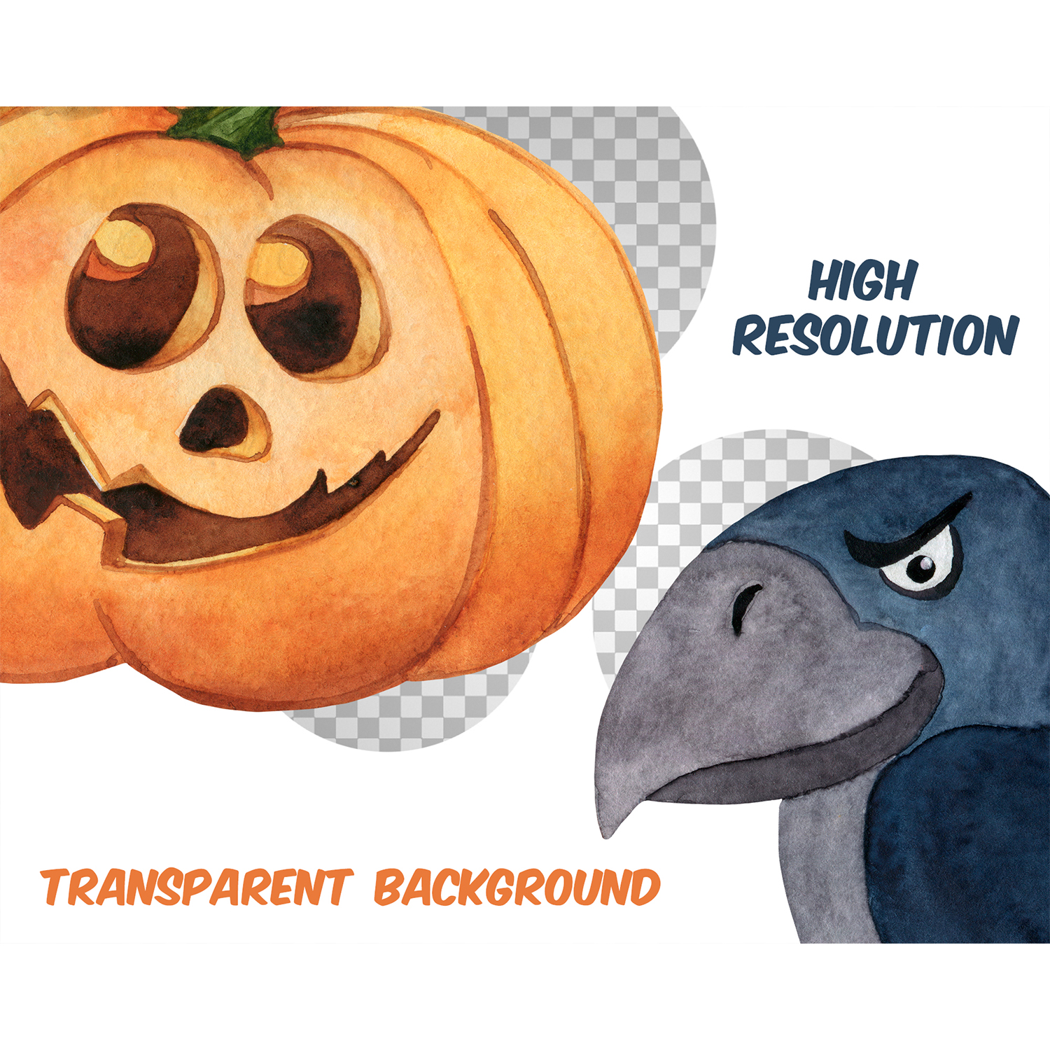 Watercolor Jack-o-Lantern Clipart - Halloween Pumpkins PNG - Inspire Uplift