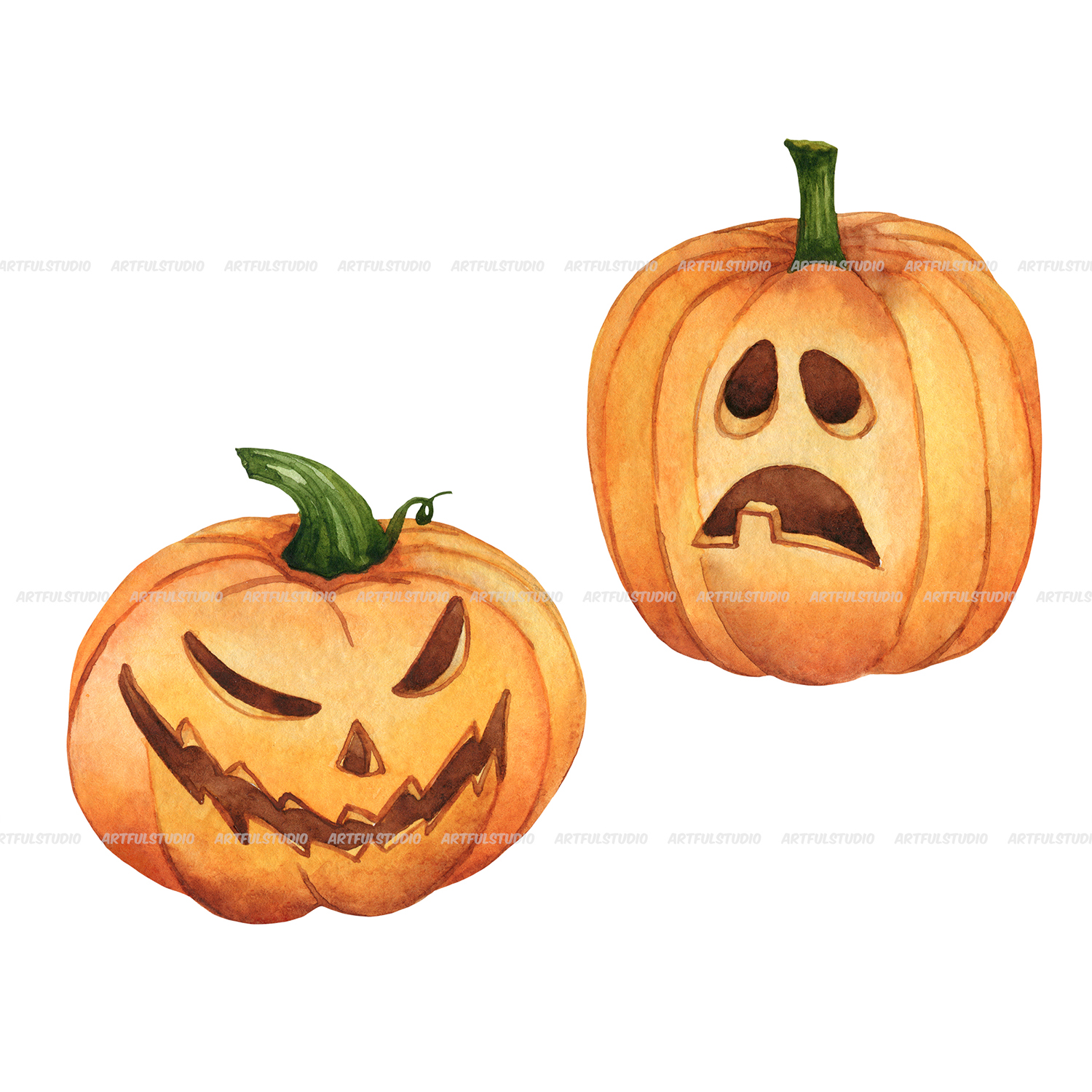Watercolor Jack-o-Lantern Clipart - Halloween Pumpkins PNG - Inspire Uplift